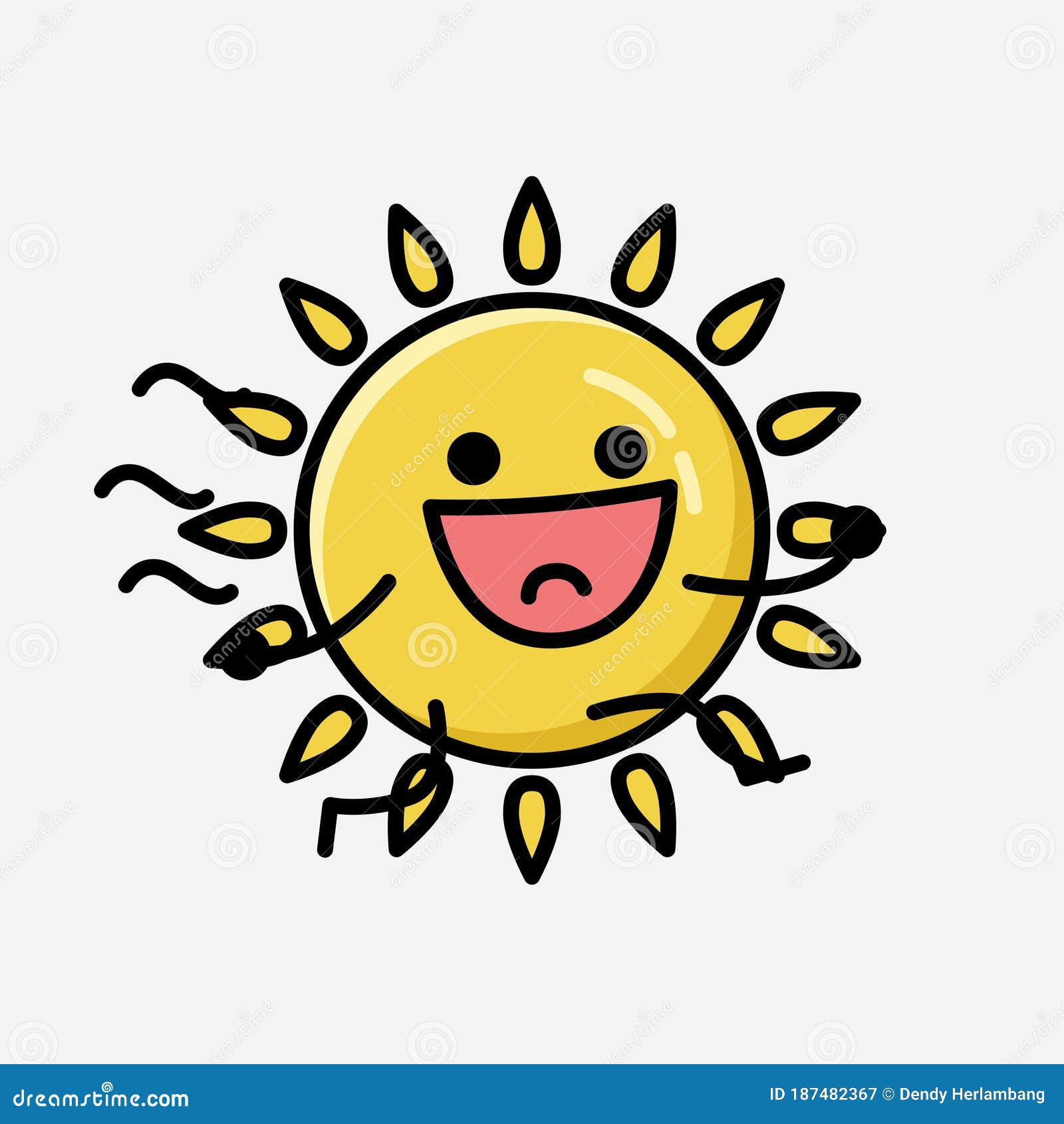 Cute Yellow Sun Mascot Vector Character in Flat Design Style Stock ...