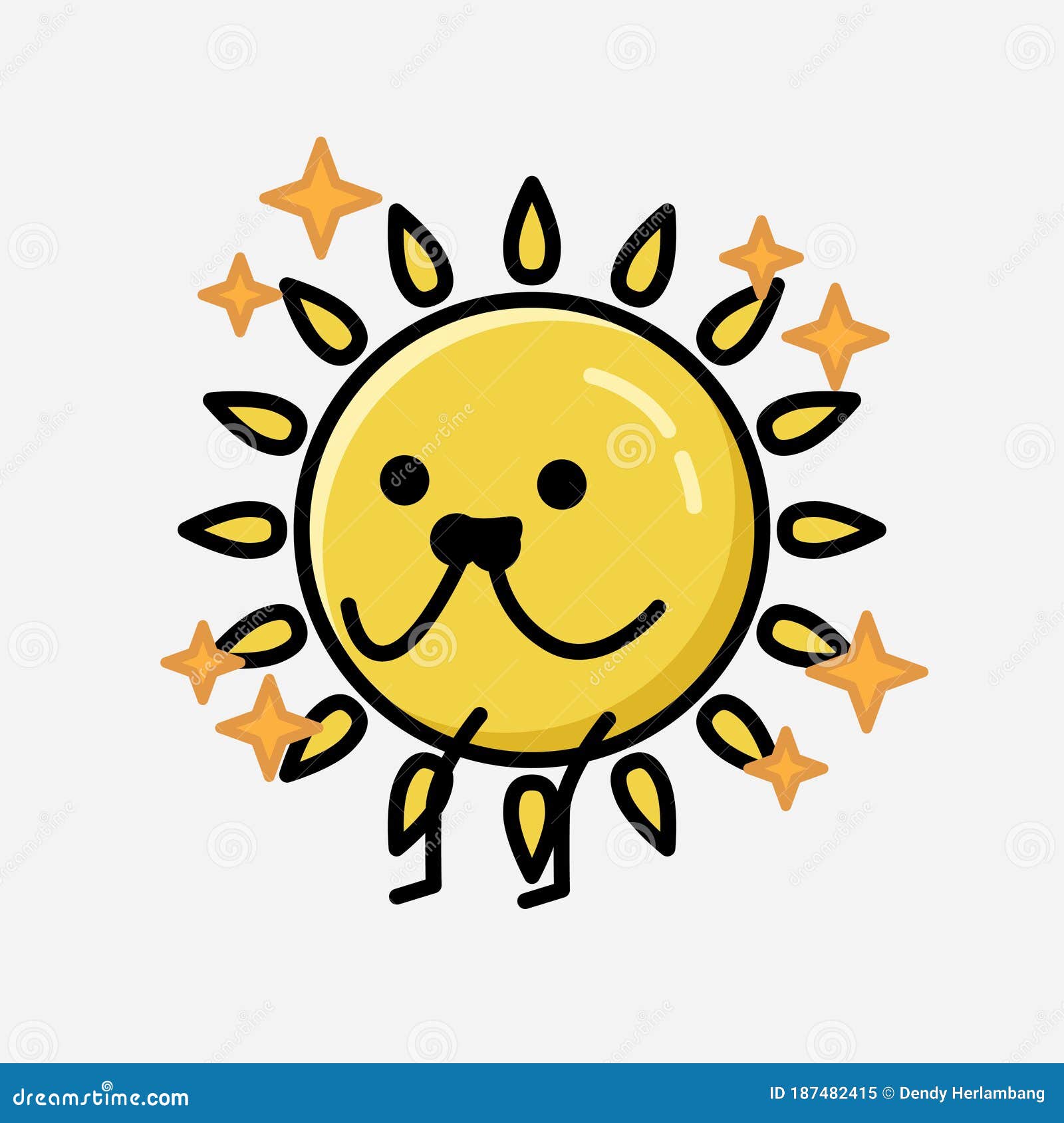 Cute Yellow Sun Mascot Vector Character in Flat Design Style Stock ...