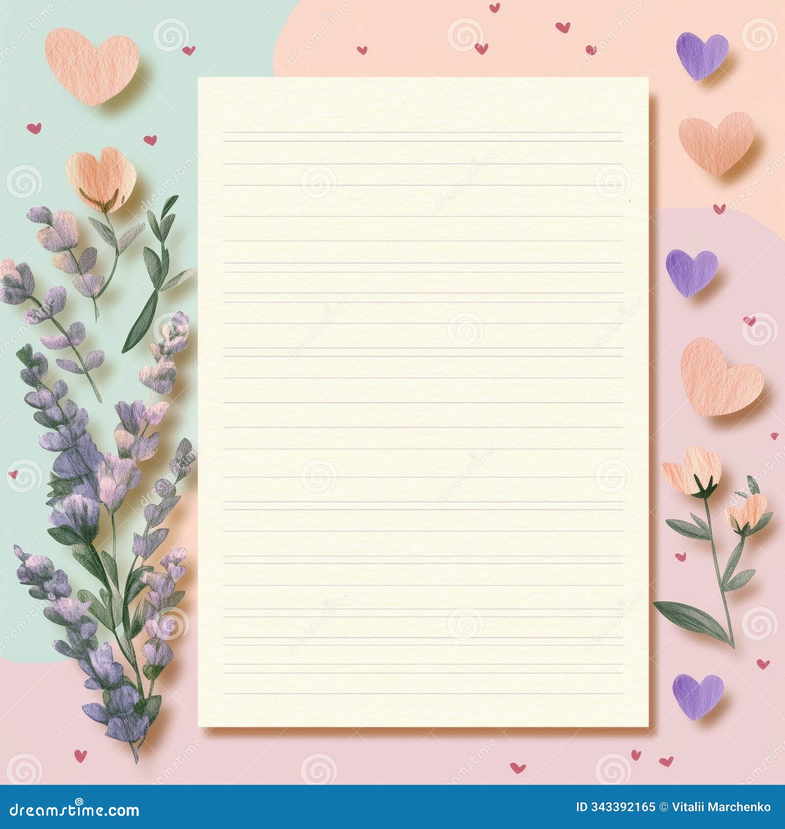 Cute Yellow Writing Template with Floral and Heart Decorations for ...