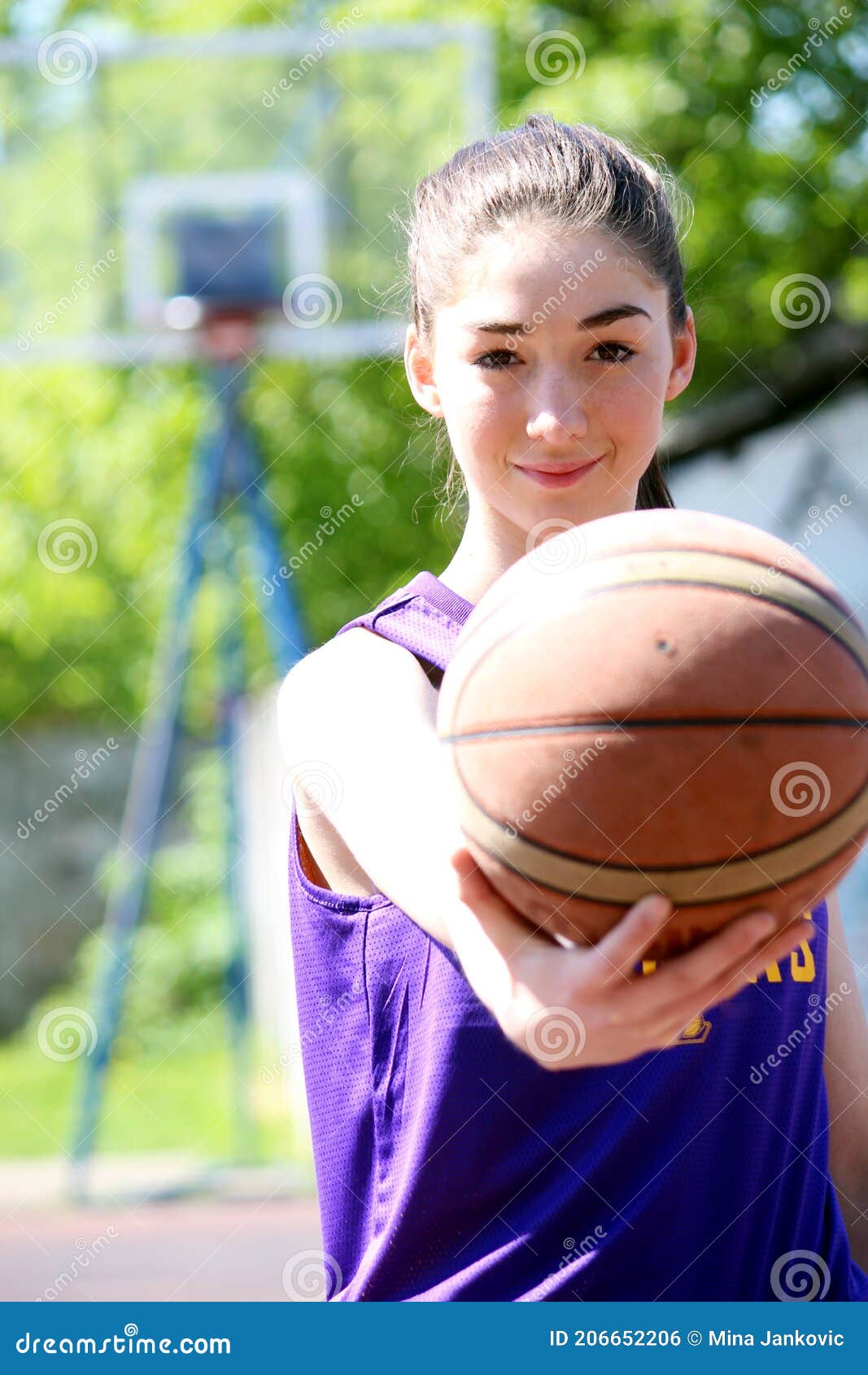 Cute Young Basketball Player Stock Photo - Image of holding, street ...