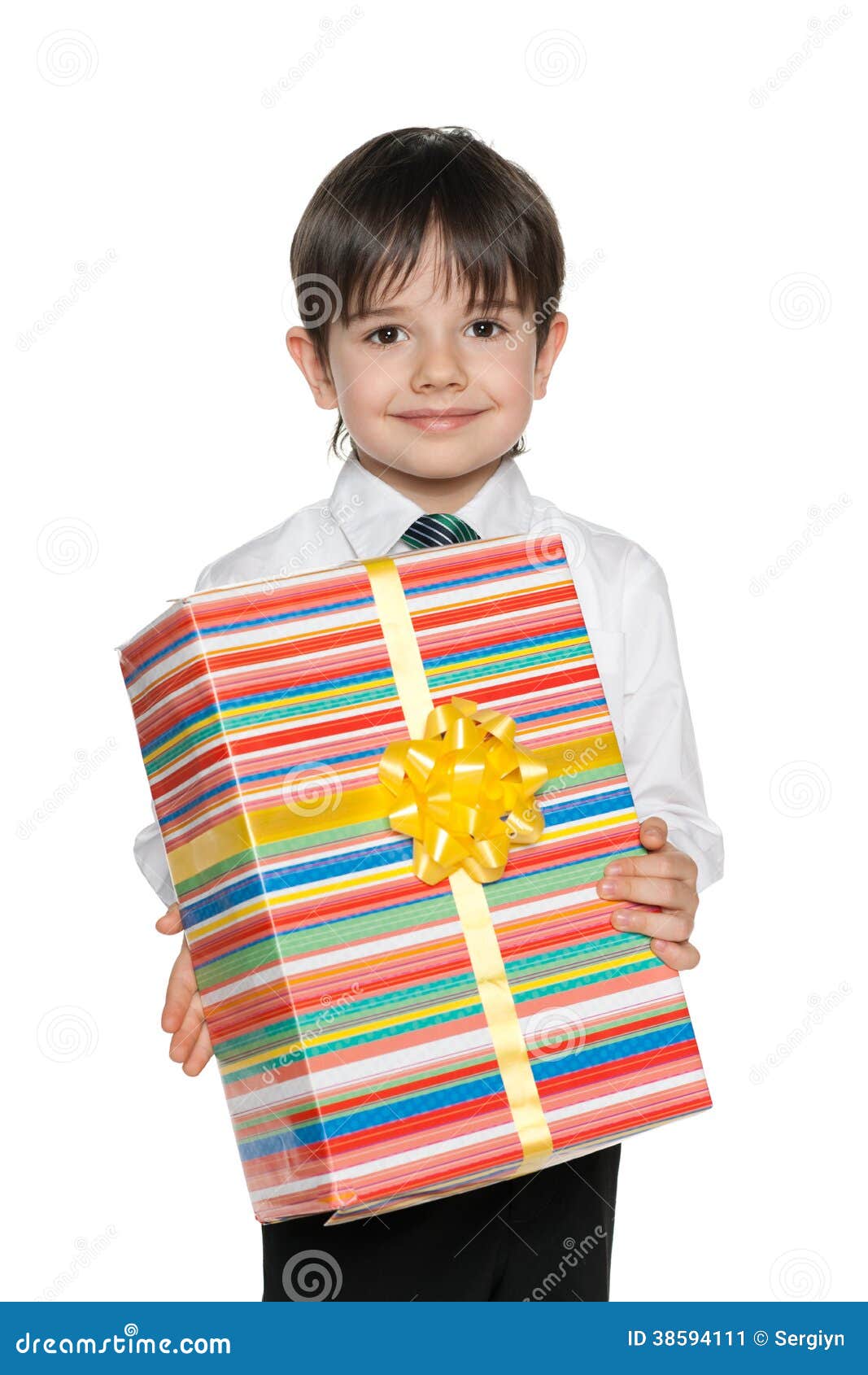Cute Young Boy Holds a Gift Box Stock Image - Image of cheerful ...