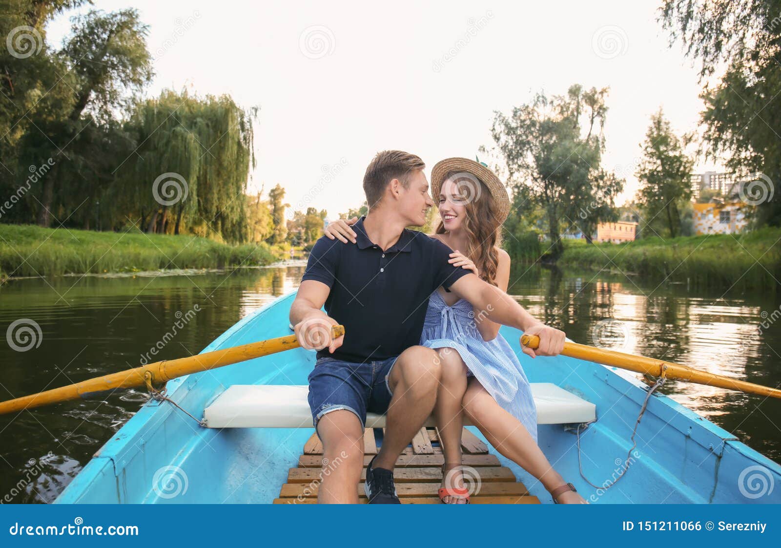 Cute Young Couple Having Romantic Date in Boat Stock Photo - Image of ...