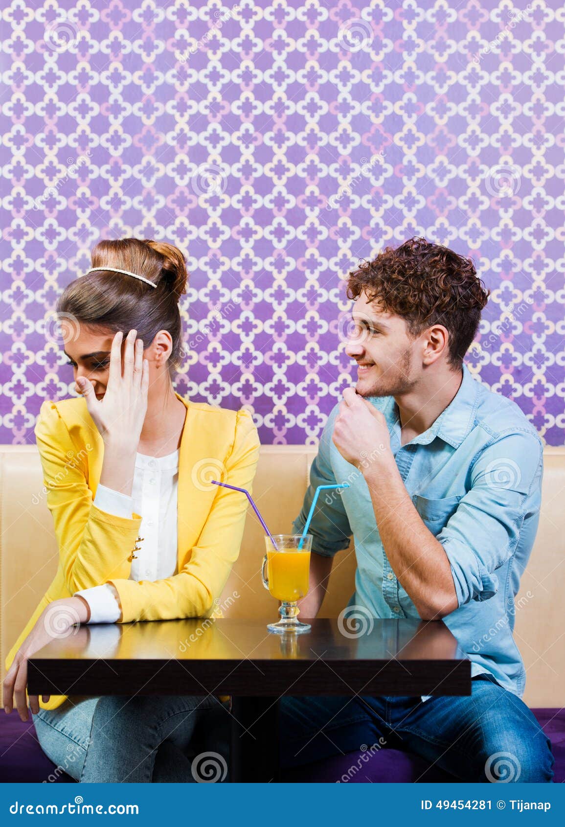 Cute Young Couple Sitting at the Table Stock Image - Image of colorful ...