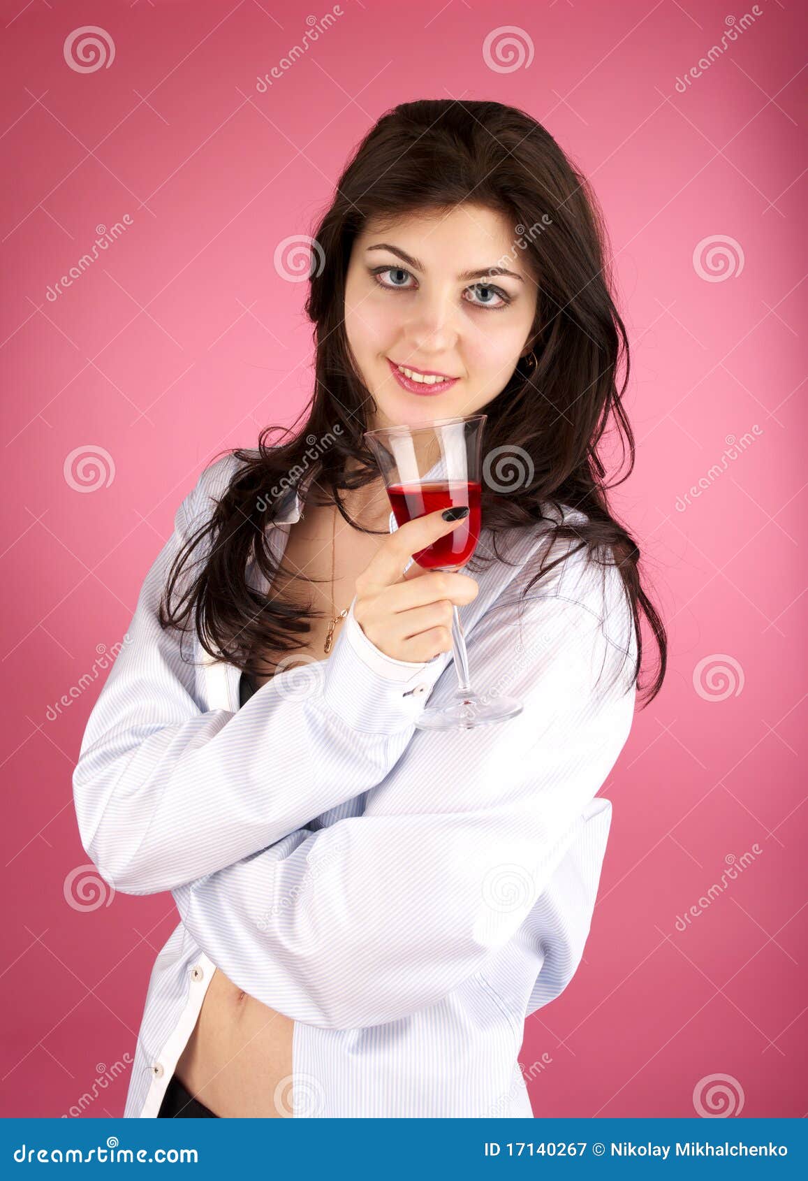 Cute Young Female with Glass of Red Stock Image - Image of fashion ...