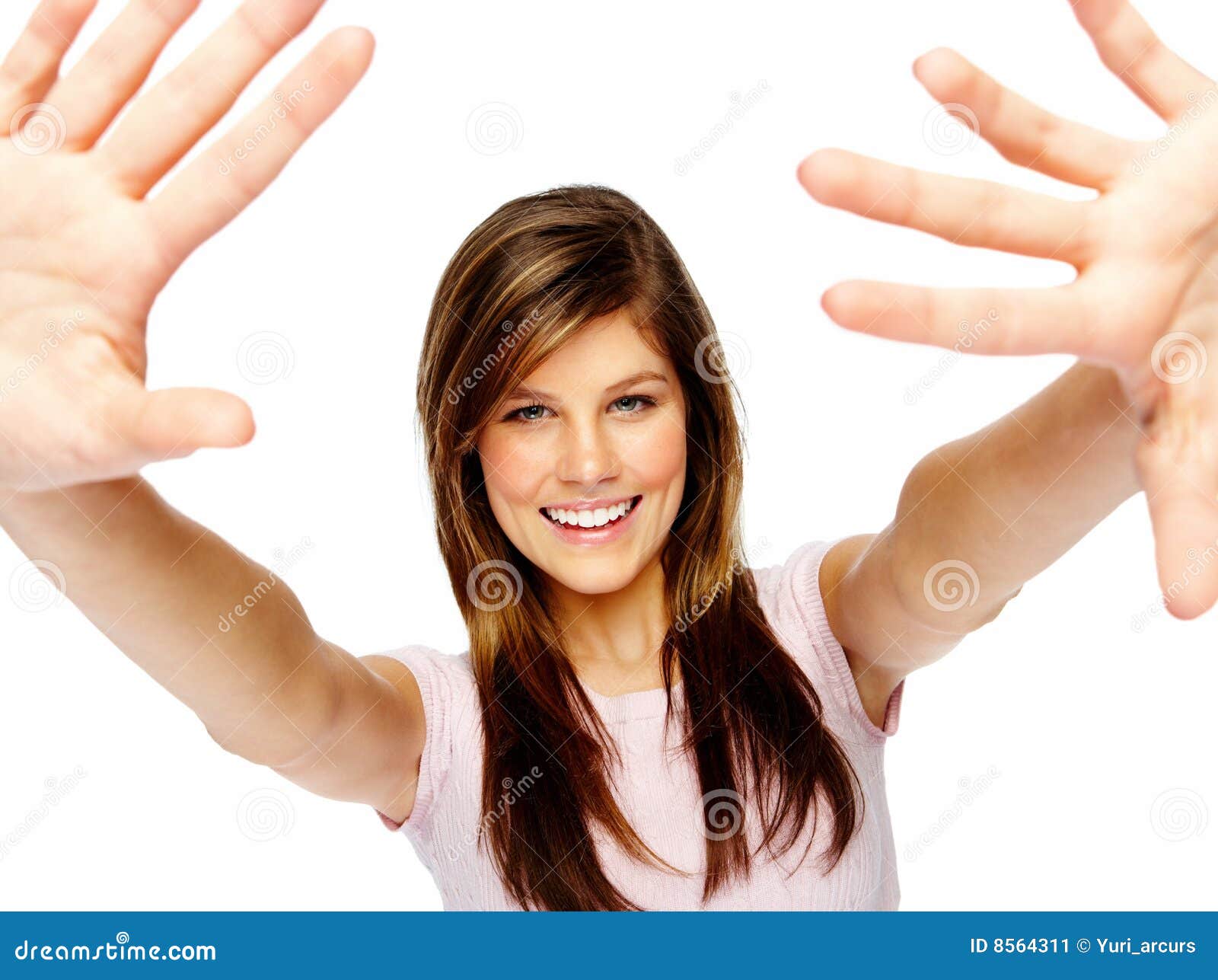 Cute Young Female with Her Hands Stretched Stock Image - Image of ...