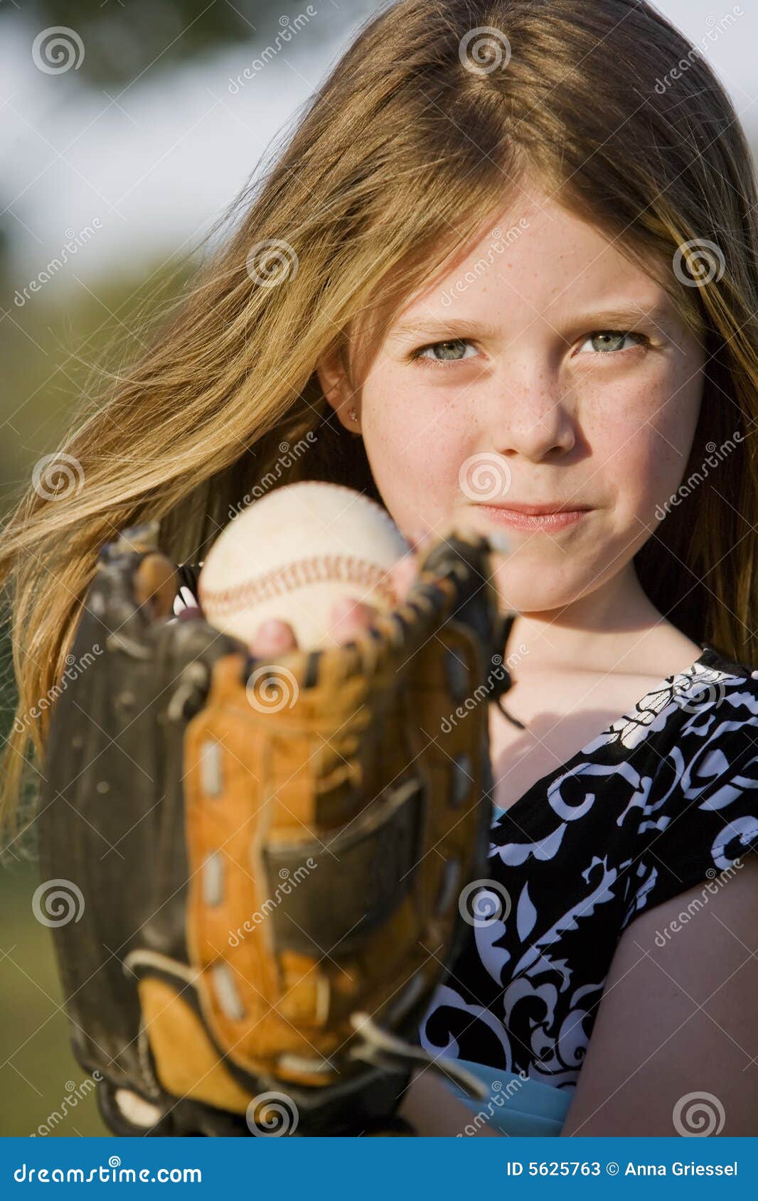 Cute Young Girl with a Baseball Stock Image - Image of child, little ...