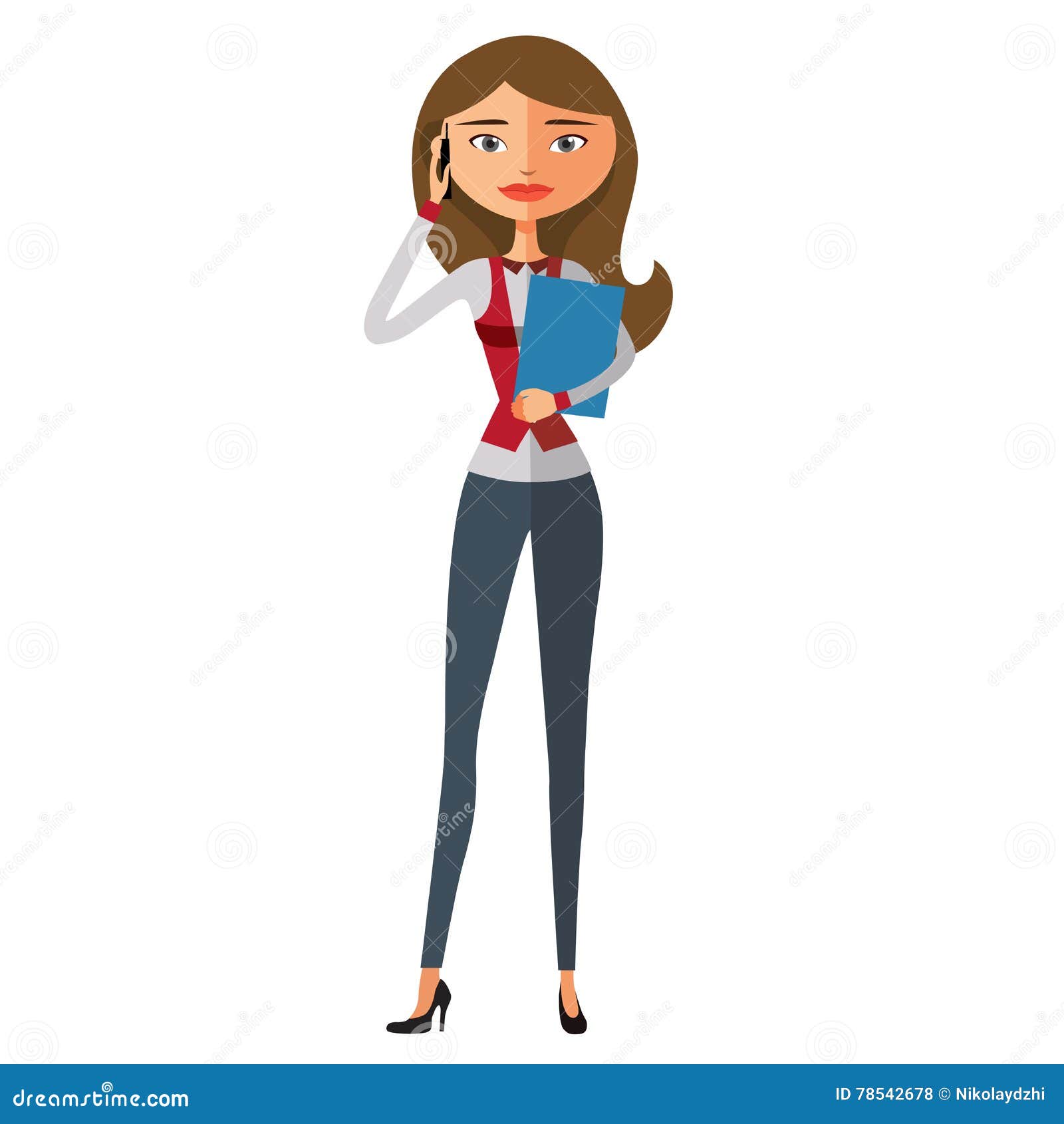 Cute Young Girl Happy on the Phone. Vector Stock Vector - Illustration ...