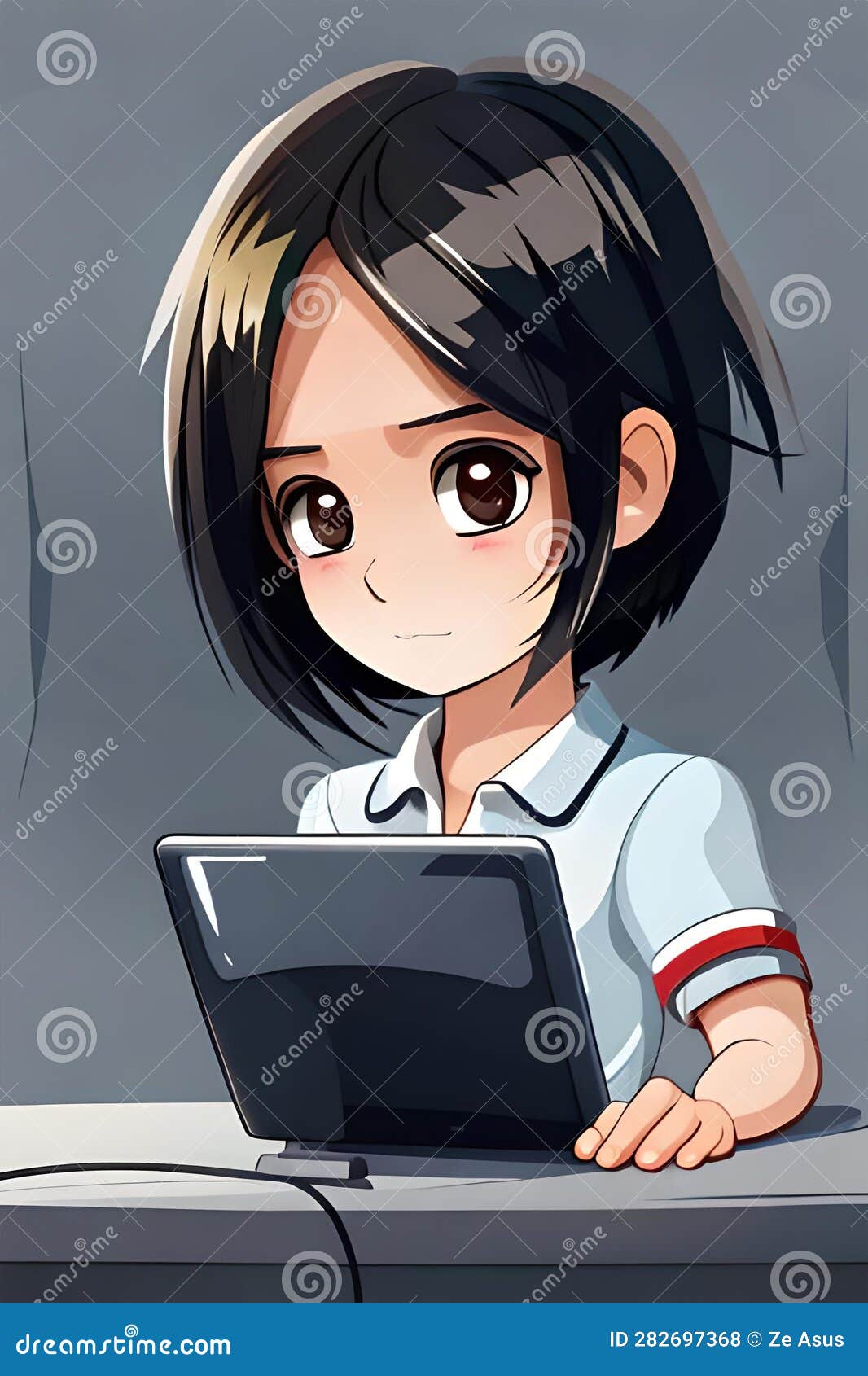 Cute Young Girl with Her Computer Stock Illustration - Illustration of ...