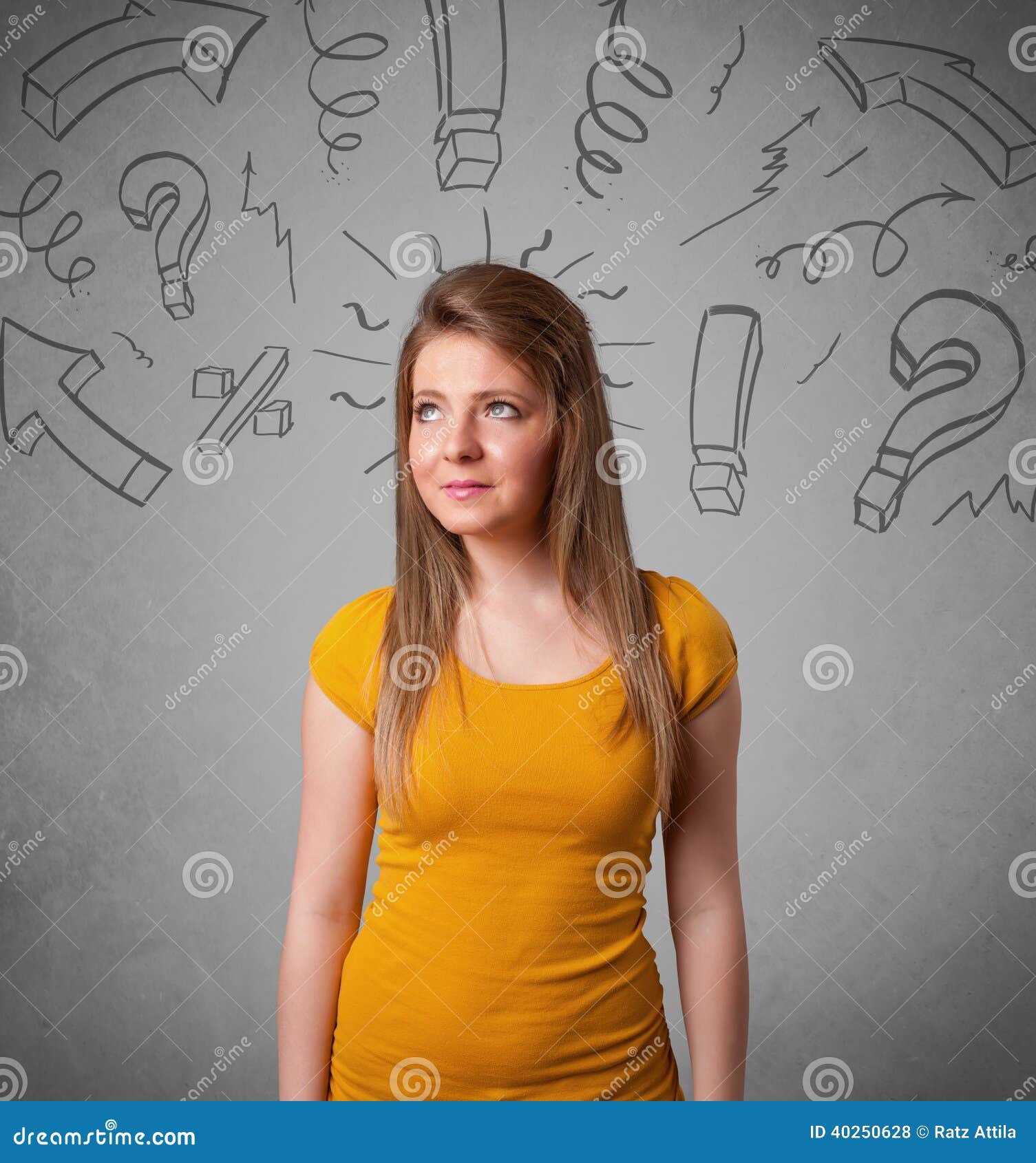 Cute Young Girl with Question Sign Doodles Stock Photo - Image of ...