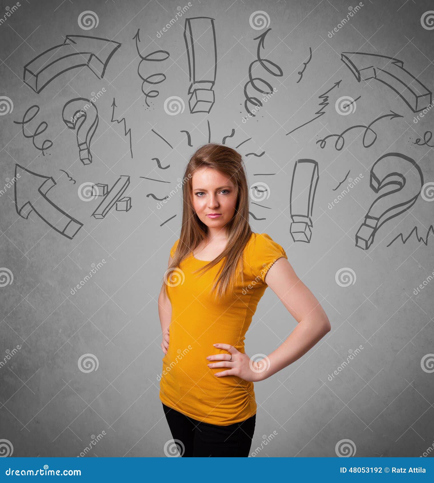 Cute Young Girl with Question Sign Doodles Stock Photo - Image of brush ...