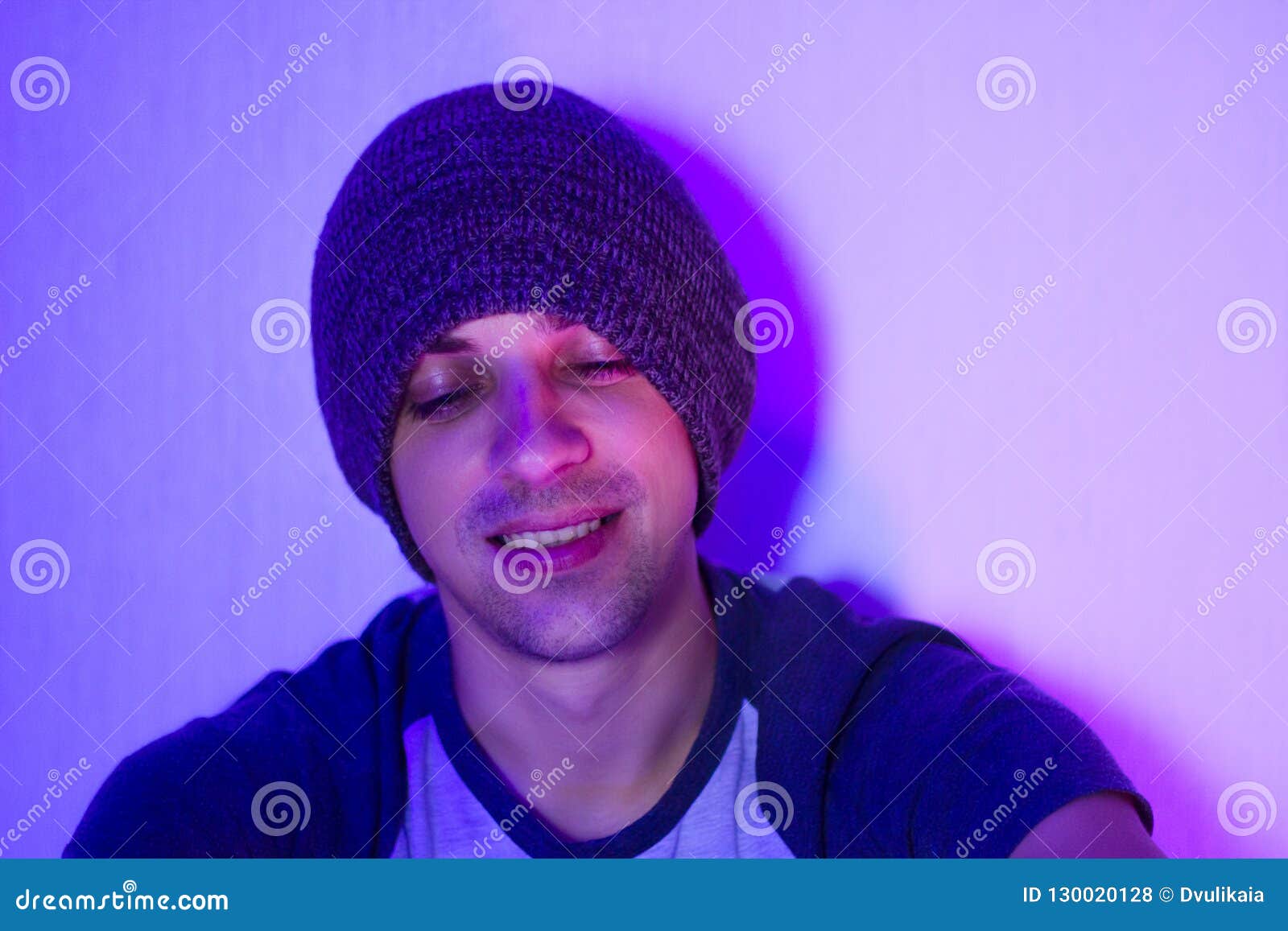 Handsome Man Portrait in the Neon Lights Stock Photo - Image of concept ...