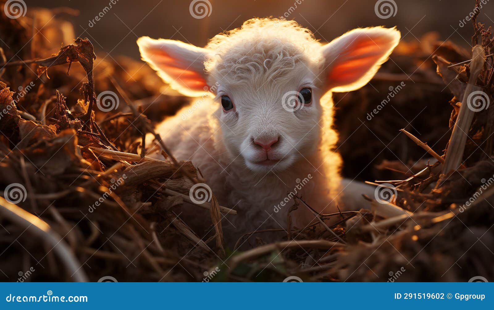 A Cute Young Lamb Grazes in the Meadow at Sunset Generated by AI Stock ...