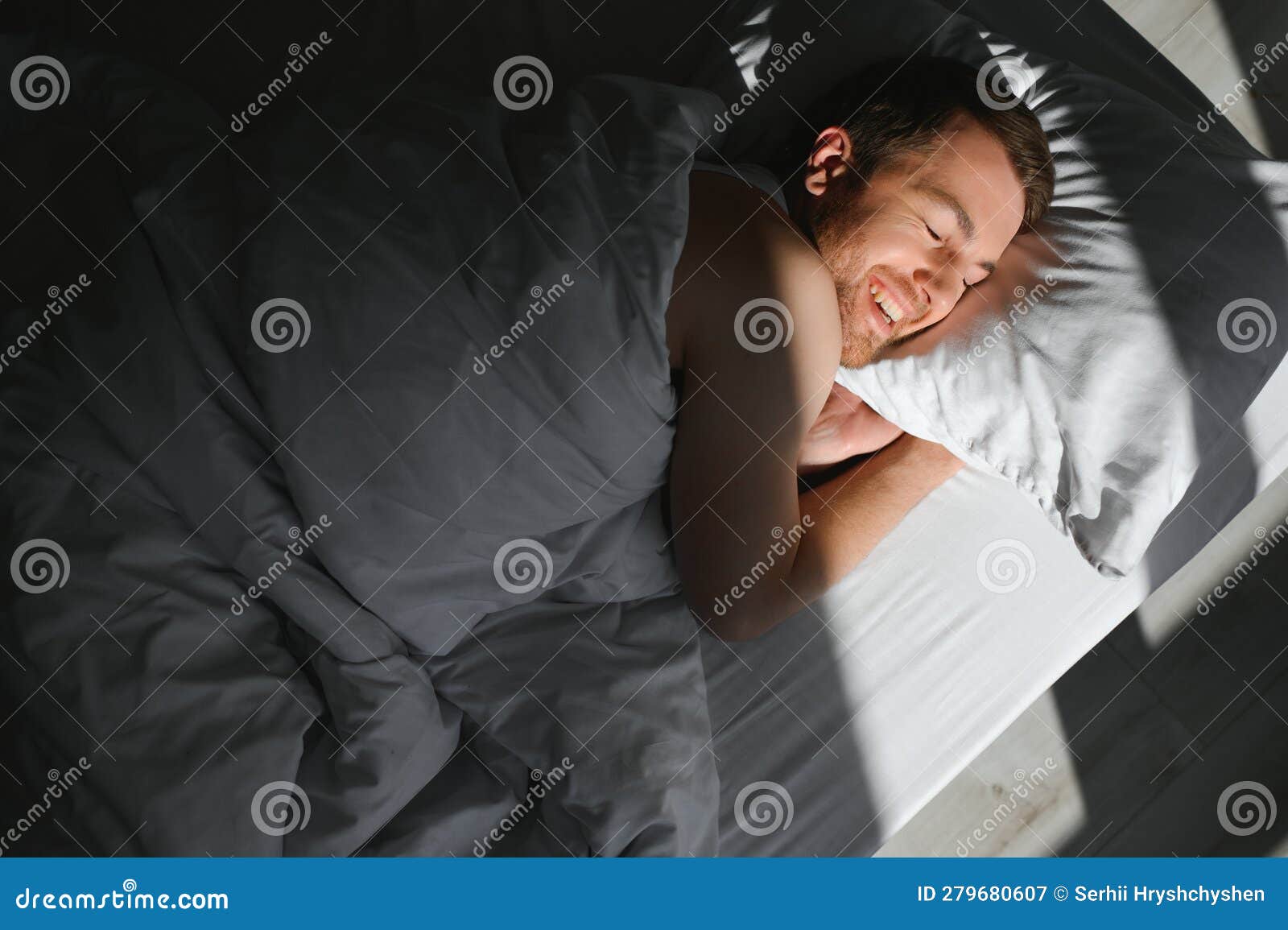 Cute Young Man Sleeping on Bed Stock Image - Image of handsome ...