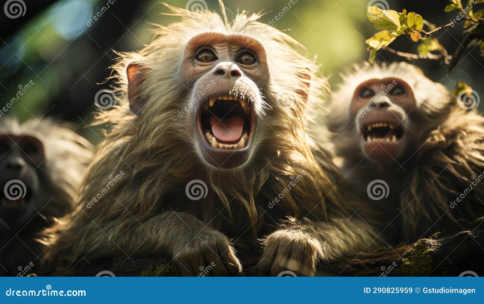 Cute Young Monkey Yawning, Screaming, and Laughing in the Forest ...