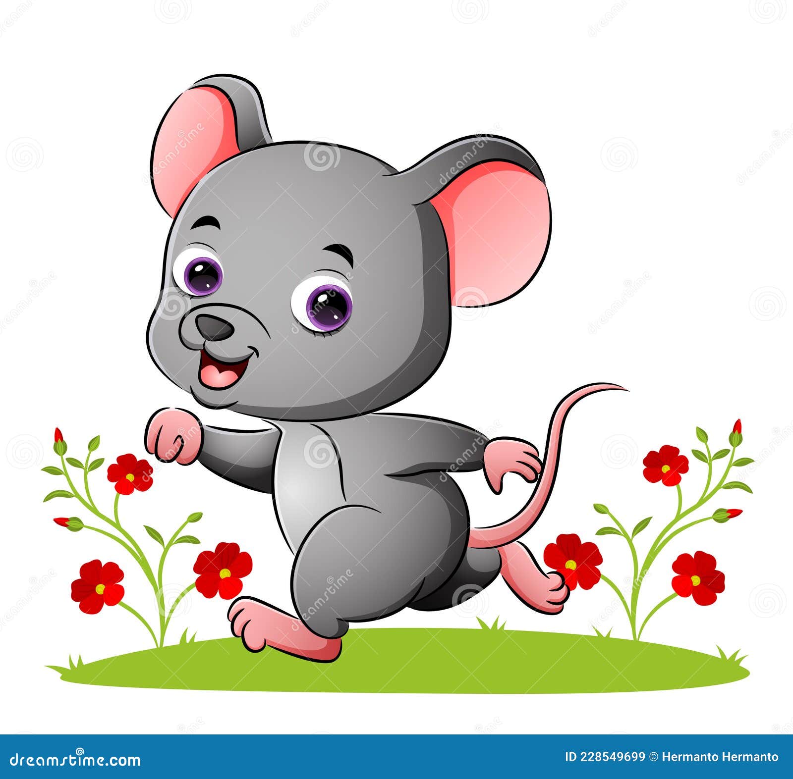 The Cute Young Mouse is Running in the Garden Stock Vector ...