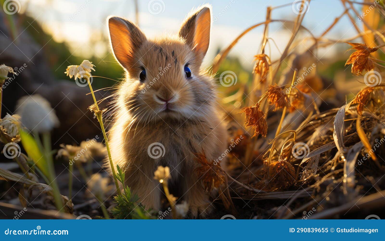 Cute Young Rabbit Sitting in Green Meadow, Enjoying Nature Generated by ...
