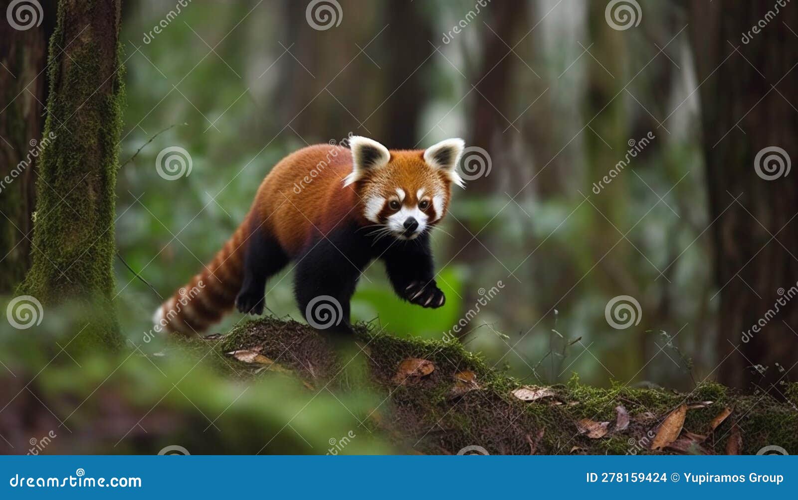 Cute Young Red Panda Sitting on Branch Generated by AI Stock ...