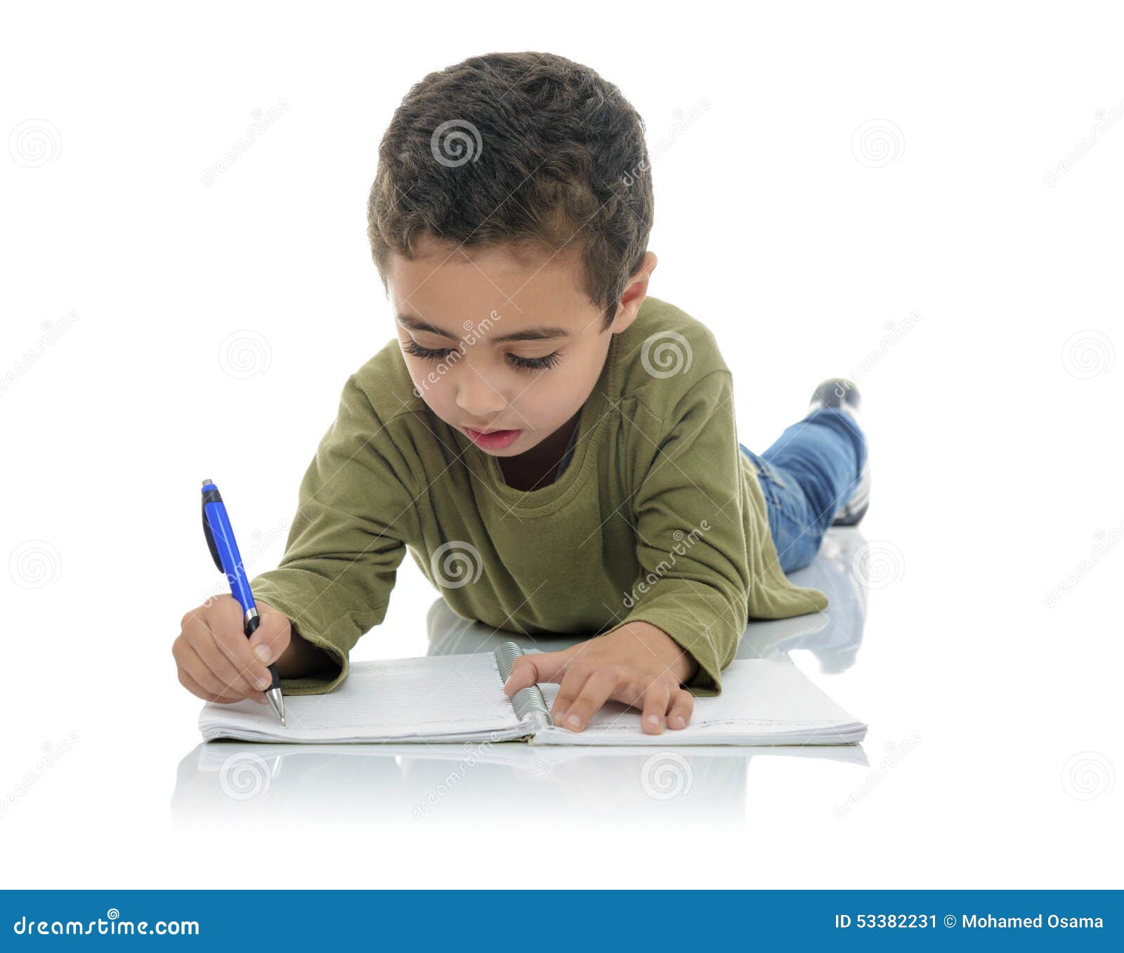 Cute Young Schoolboy Writing Stock Image - Image of child, pretty: 53382231