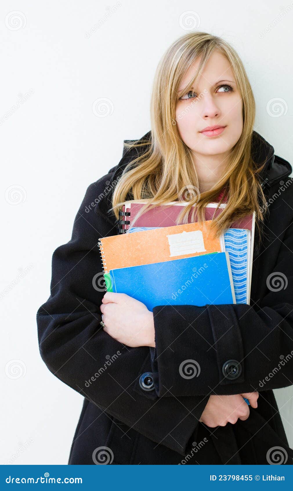 Cute Young Student Girl Outdoors. Stock Image - Image of girl, coat ...