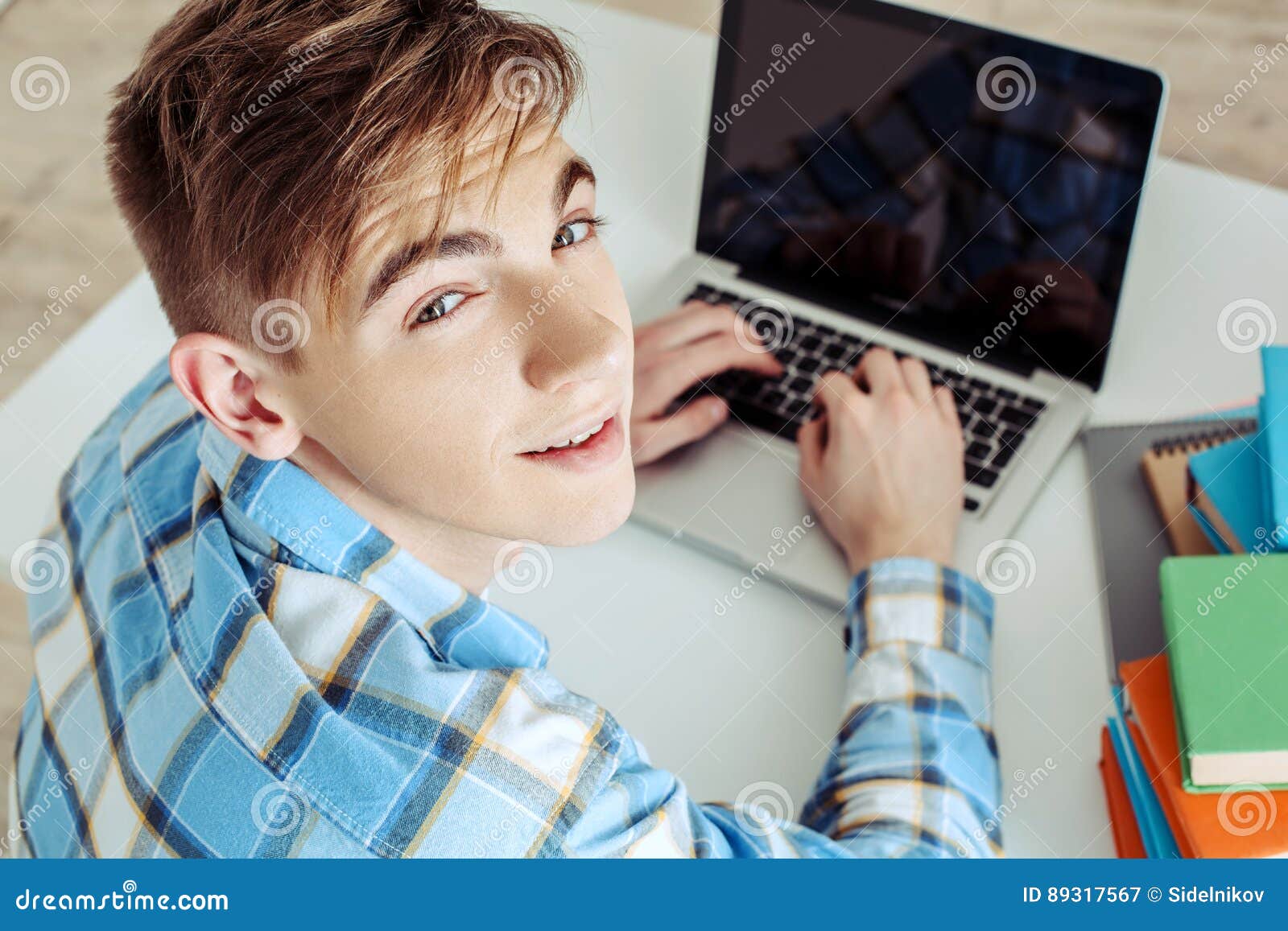 Cute Young Student Using Laptop Stock Image - Image of education ...