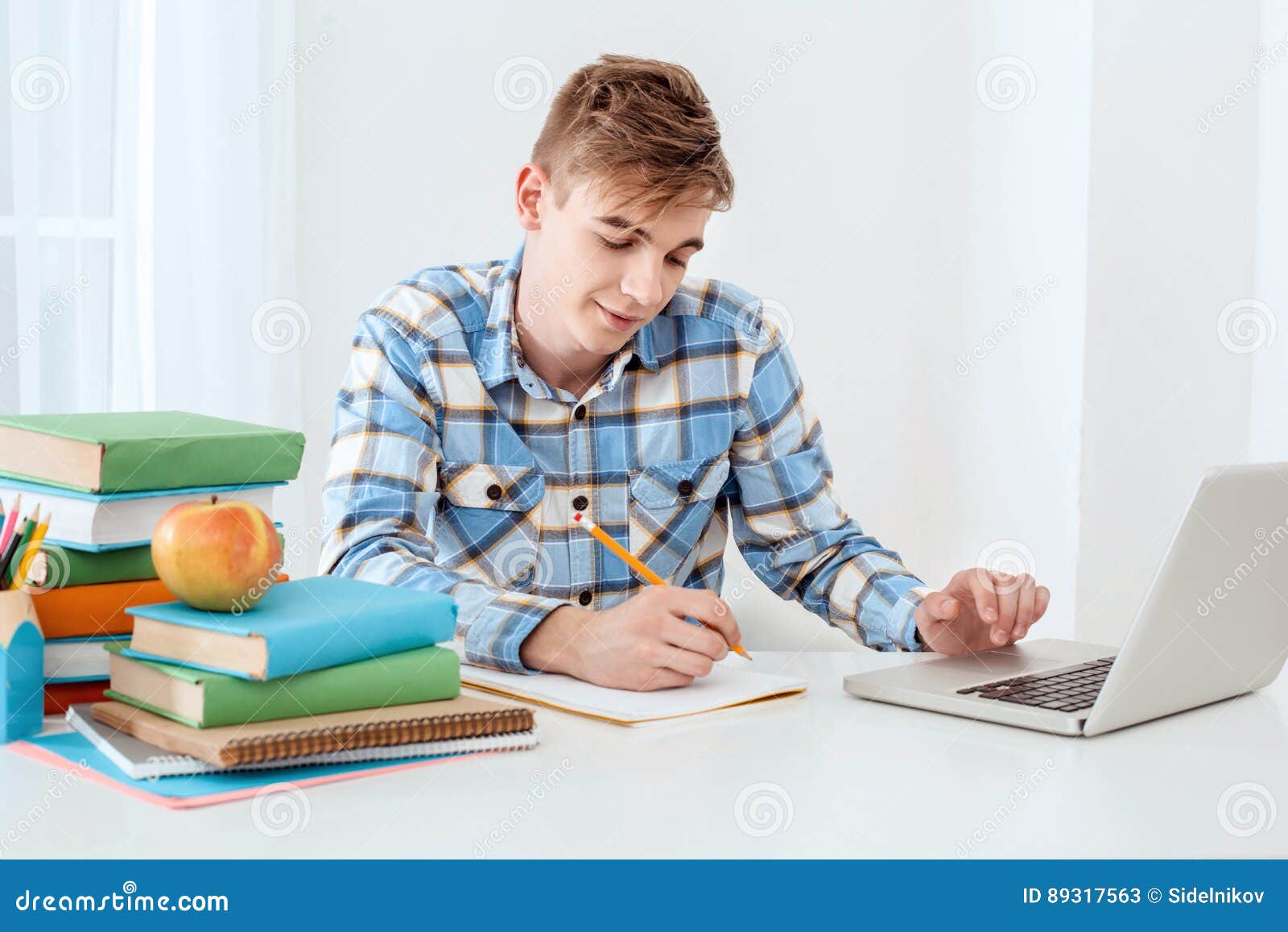 Cute Young Student Using Laptop Stock Image - Image of learning, person ...