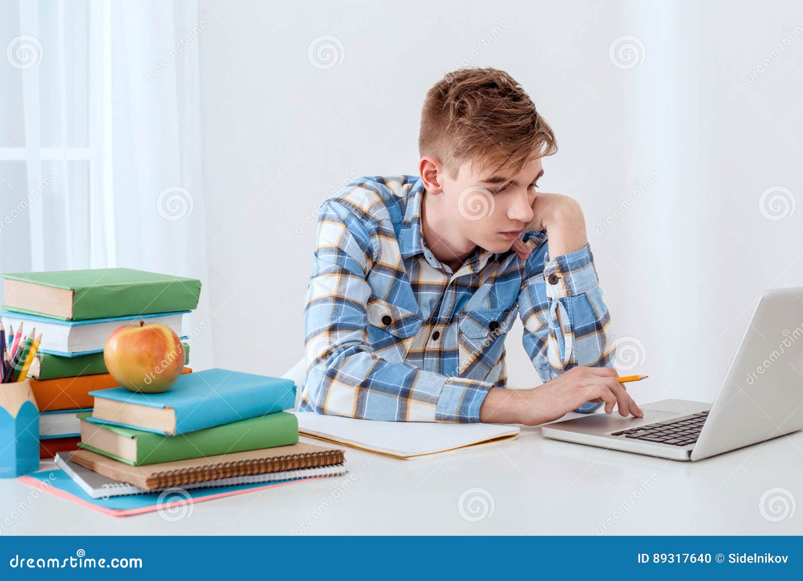 Cute Young Student Using Laptop Stock Photo - Image of modern, adult ...