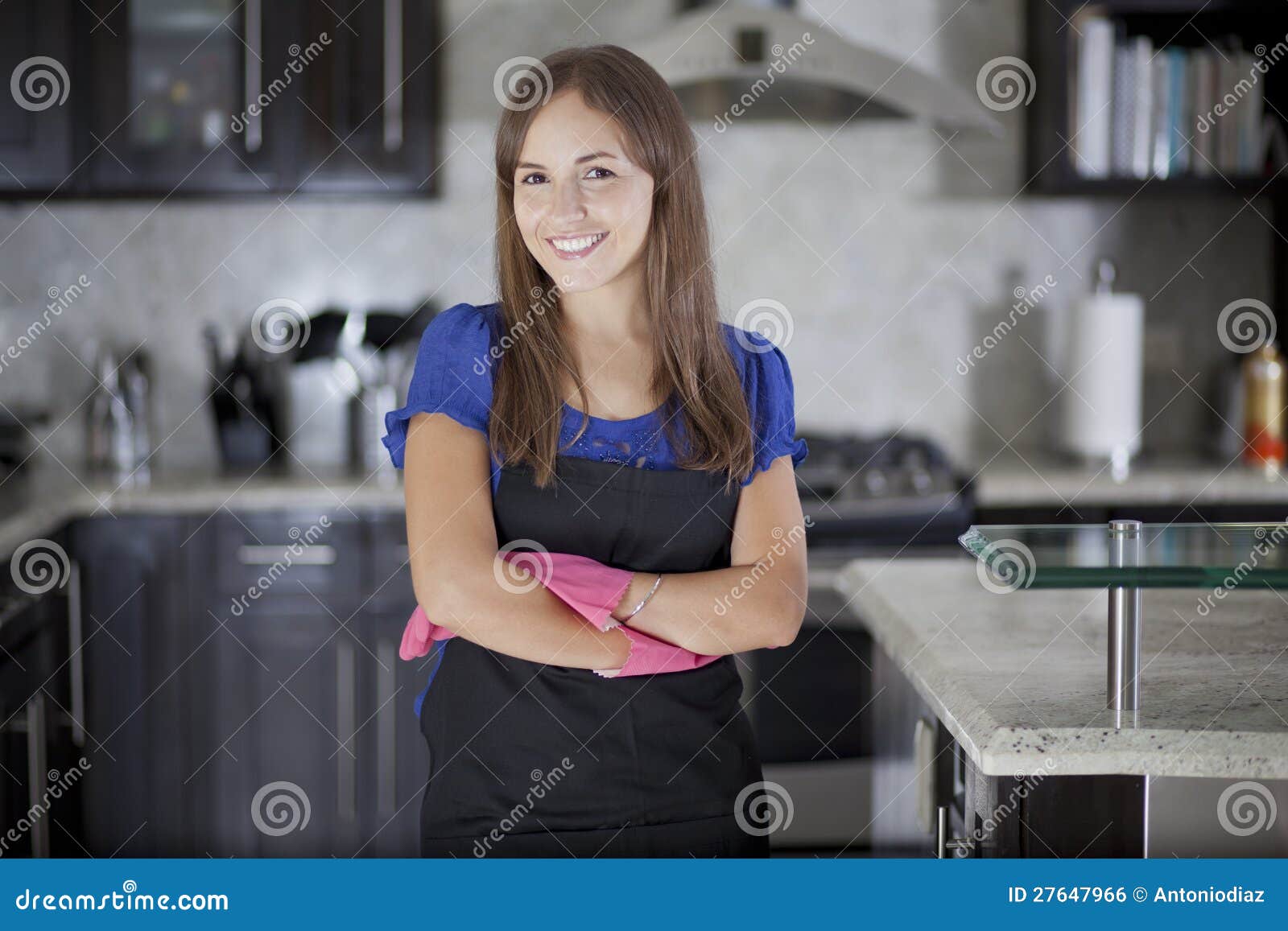 Cute Young Woman Cleaning the Kitchen Stock Photo - Image of beautiful ...