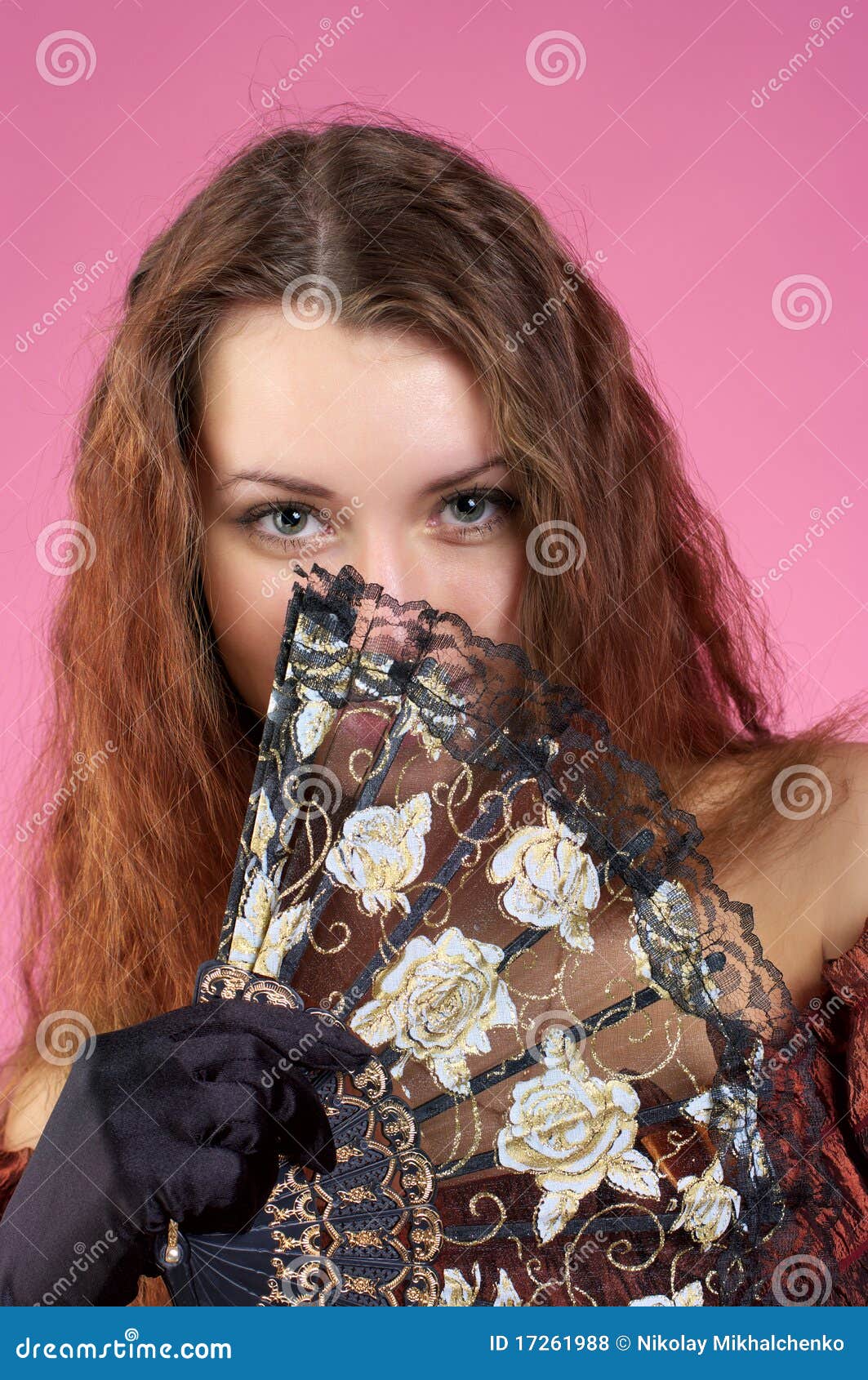 Cute young woman with fan stock photo. Image of caucasian - 17261988