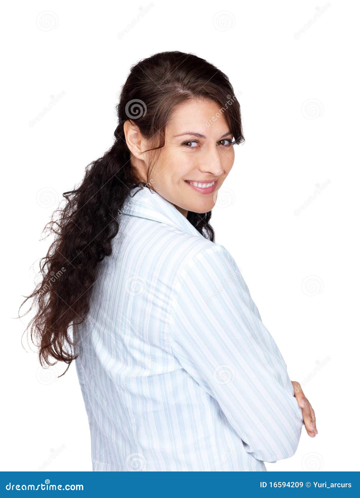 Cute Young Woman Giving Sideways Glance on White Stock Image - Image of ...