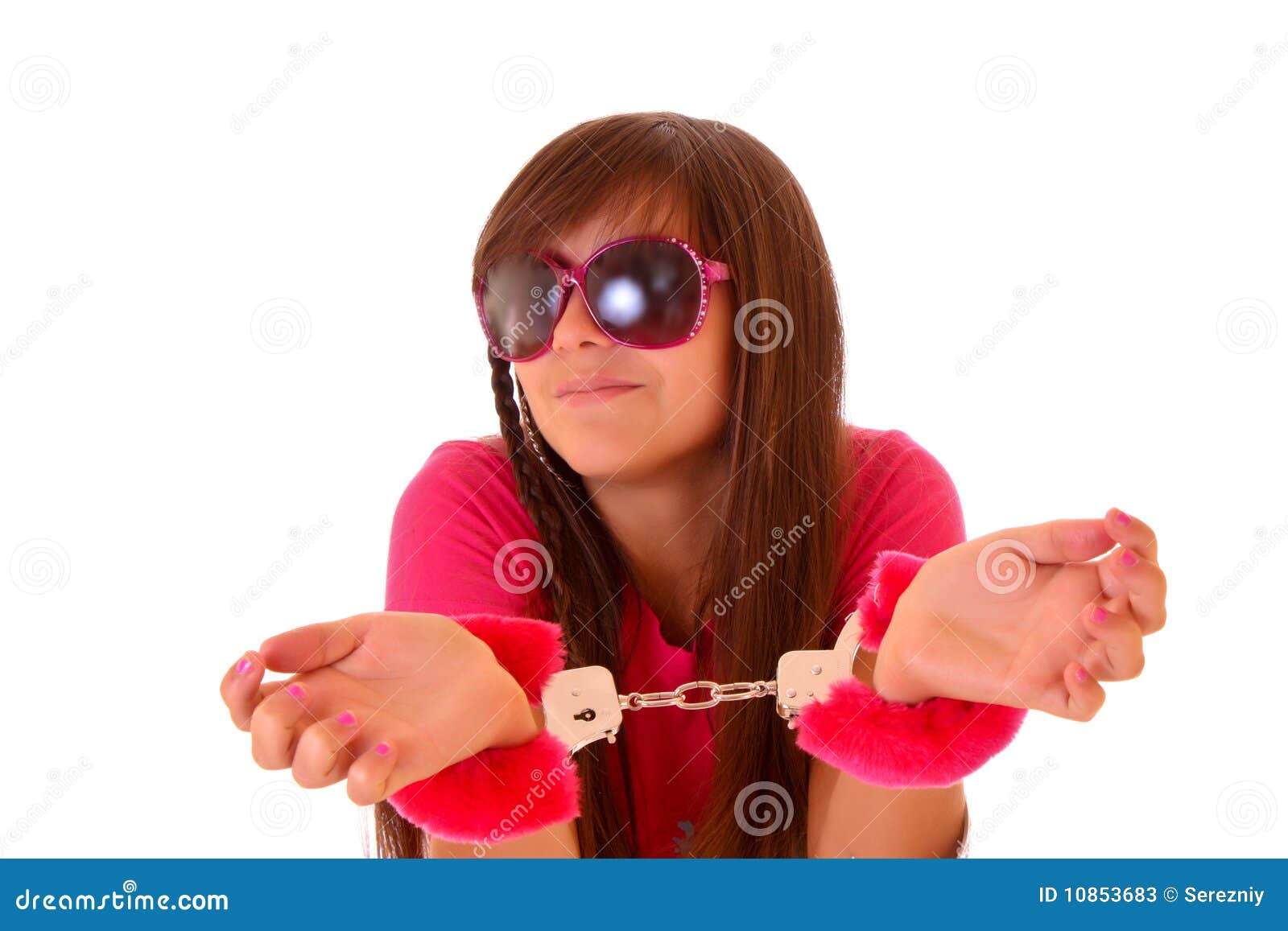 Cute Young Woman in Handcuffs Isolated Stock Image - Image of woman ...