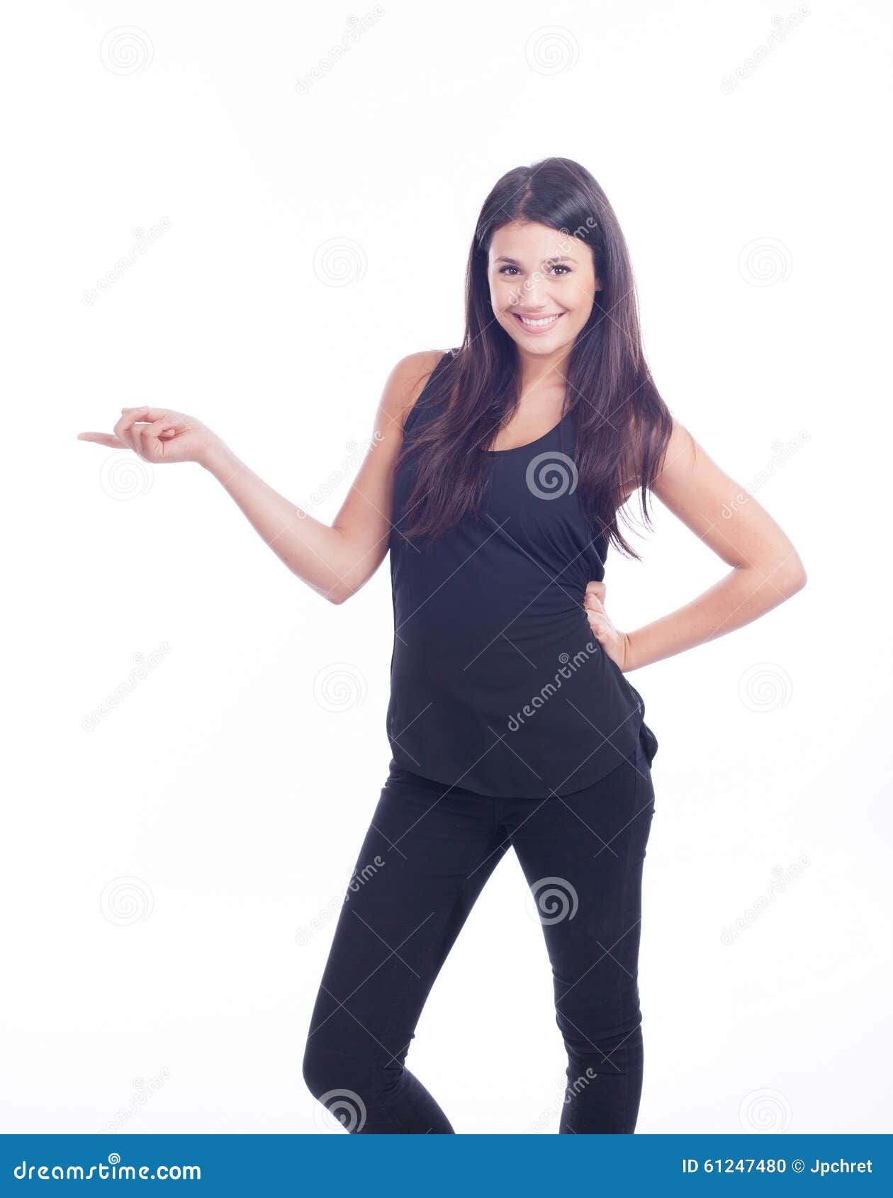 Cute Young Woman Pointing To the Side Stock Photo - Image of copyspace ...