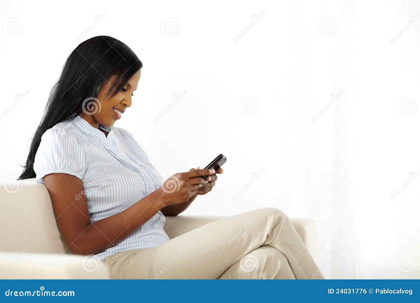 Cute Young Woman Sending a Text Message Stock Photo - Image of ...