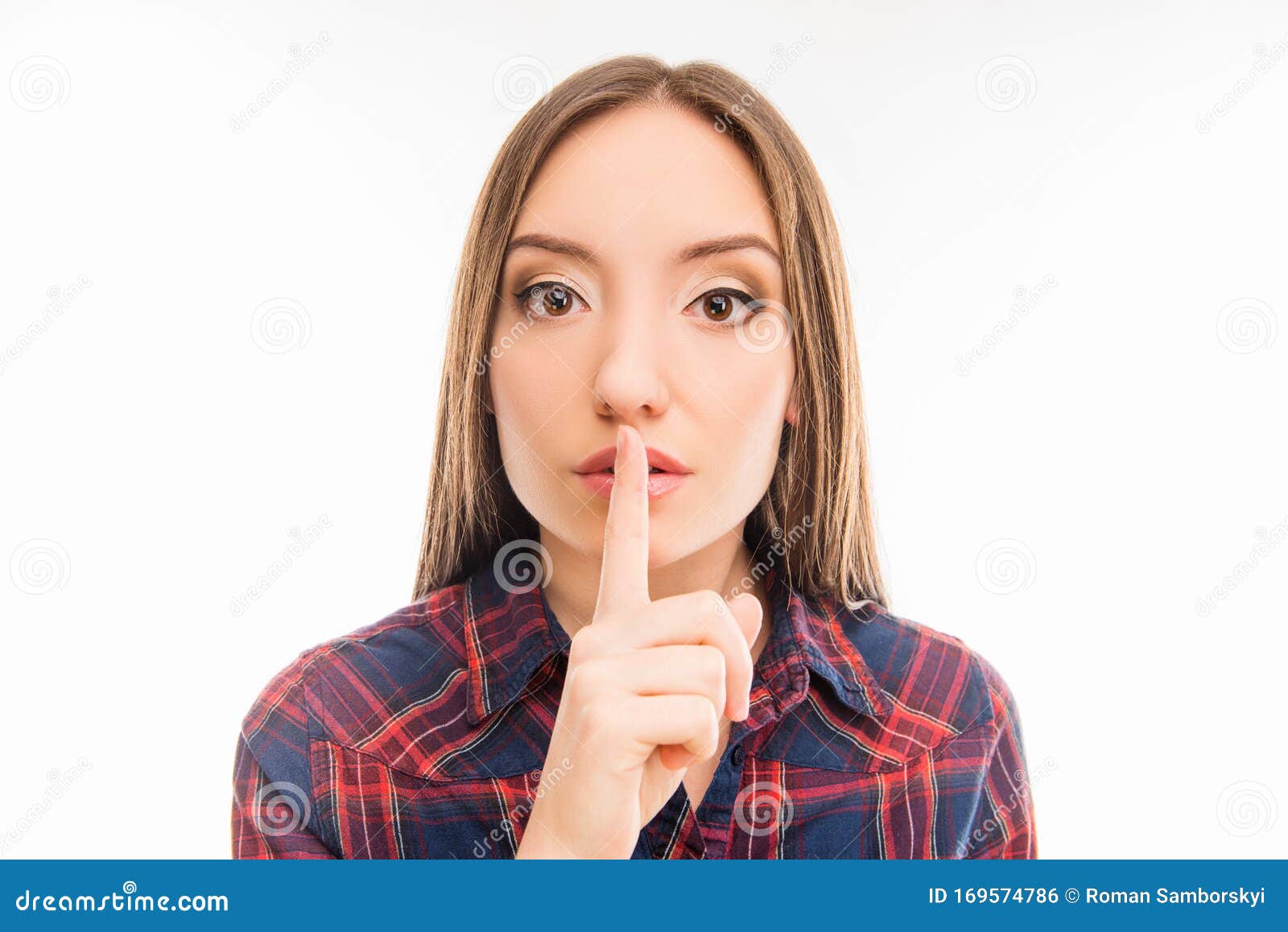 Cute Young Woman Shows a Silence Gesture Stock Photo - Image of ...