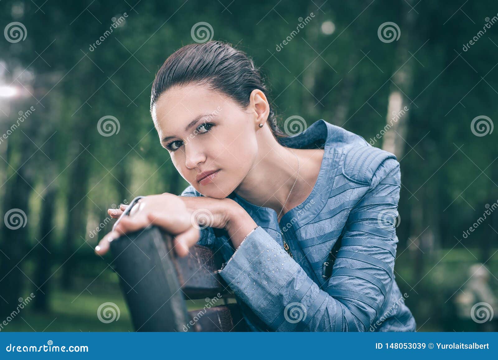 Cute Young Woman Sitting On A Park Bench Stock Image Image Of People