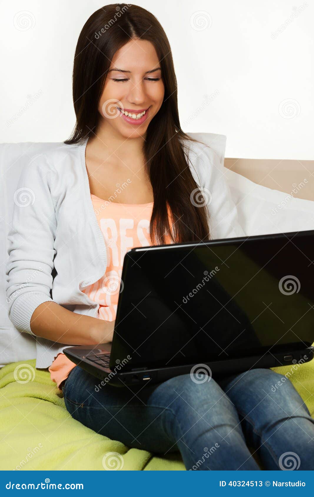 Cute Young Woman, Surfing the Internet Stock Image - Image of indoors ...