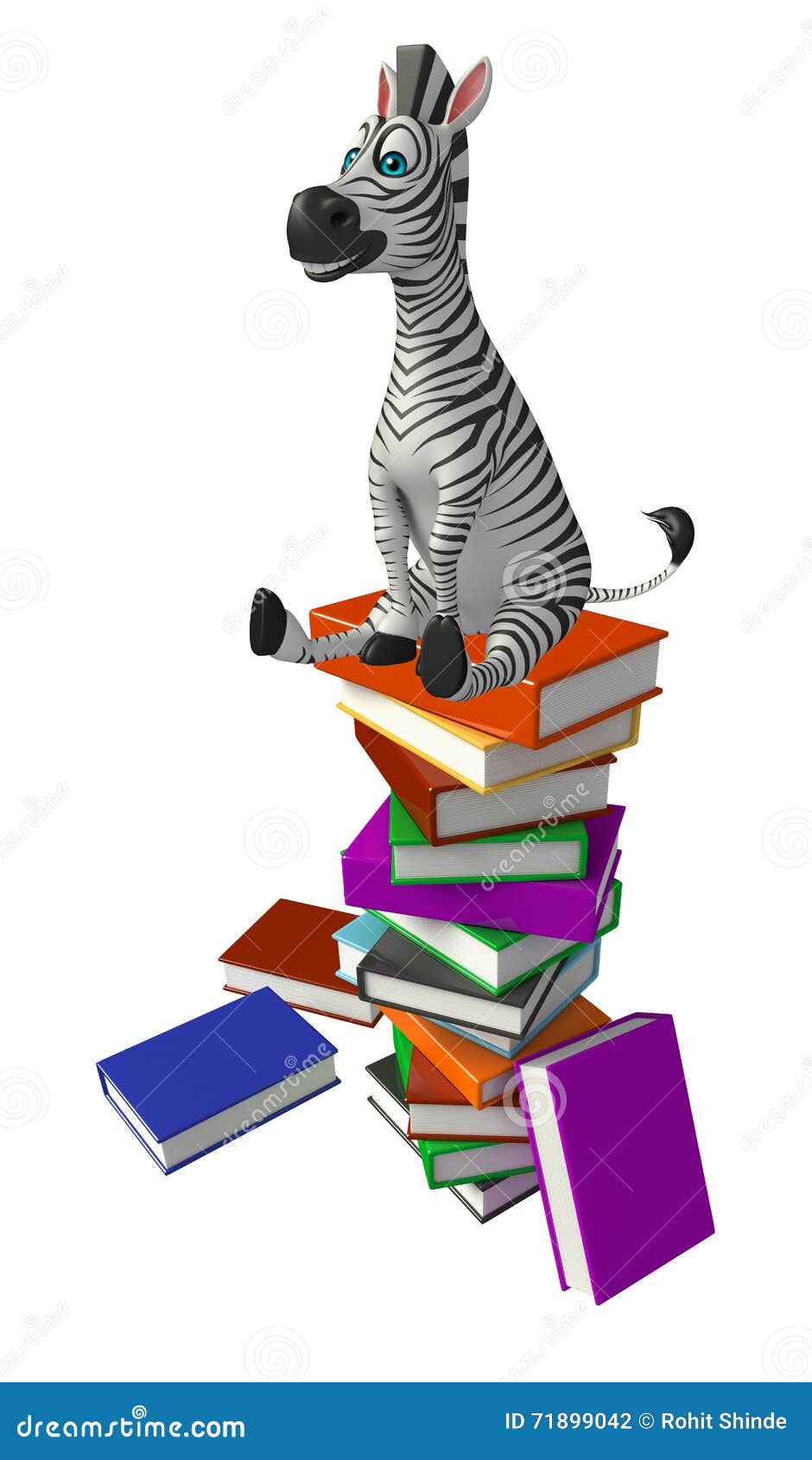 Cute Zebra Cartoon Character with Book Stack Stock Illustration ...