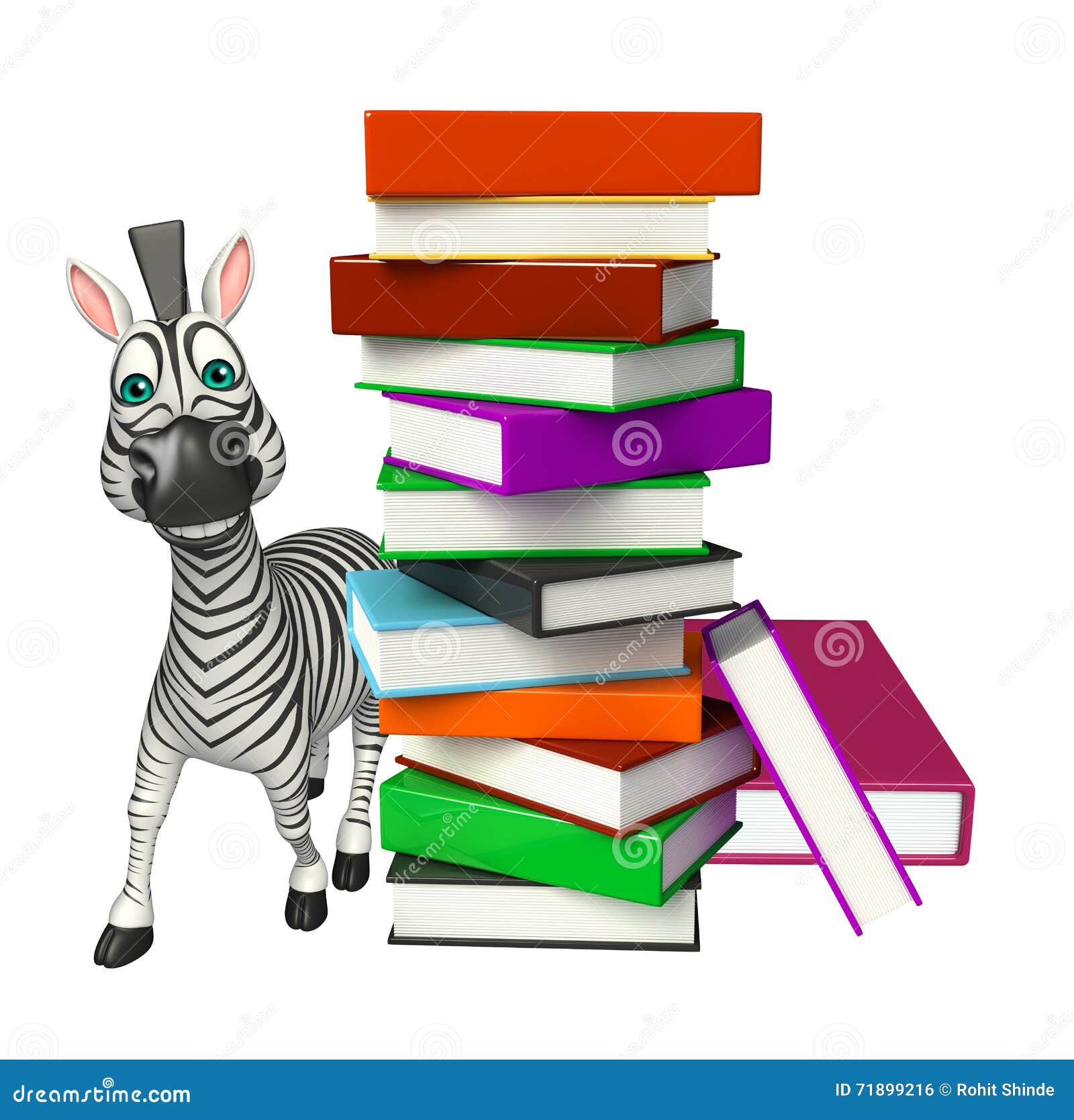 Cute Zebra Cartoon Character with Book Stack Stock Illustration ...