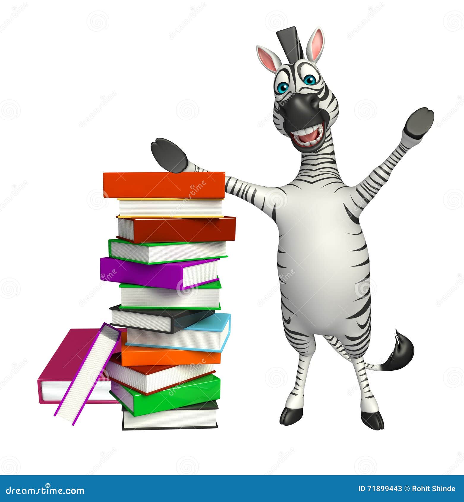 Cute Zebra Cartoon Character with Book Stack Stock Illustration ...