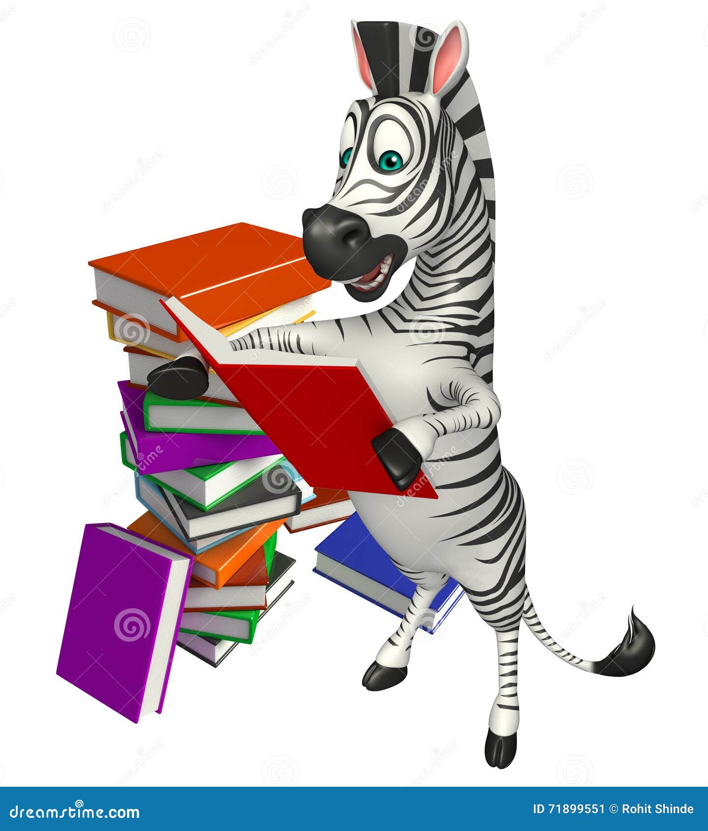 Cute Zebra Cartoon Character with Book Stack Stock Illustration ...