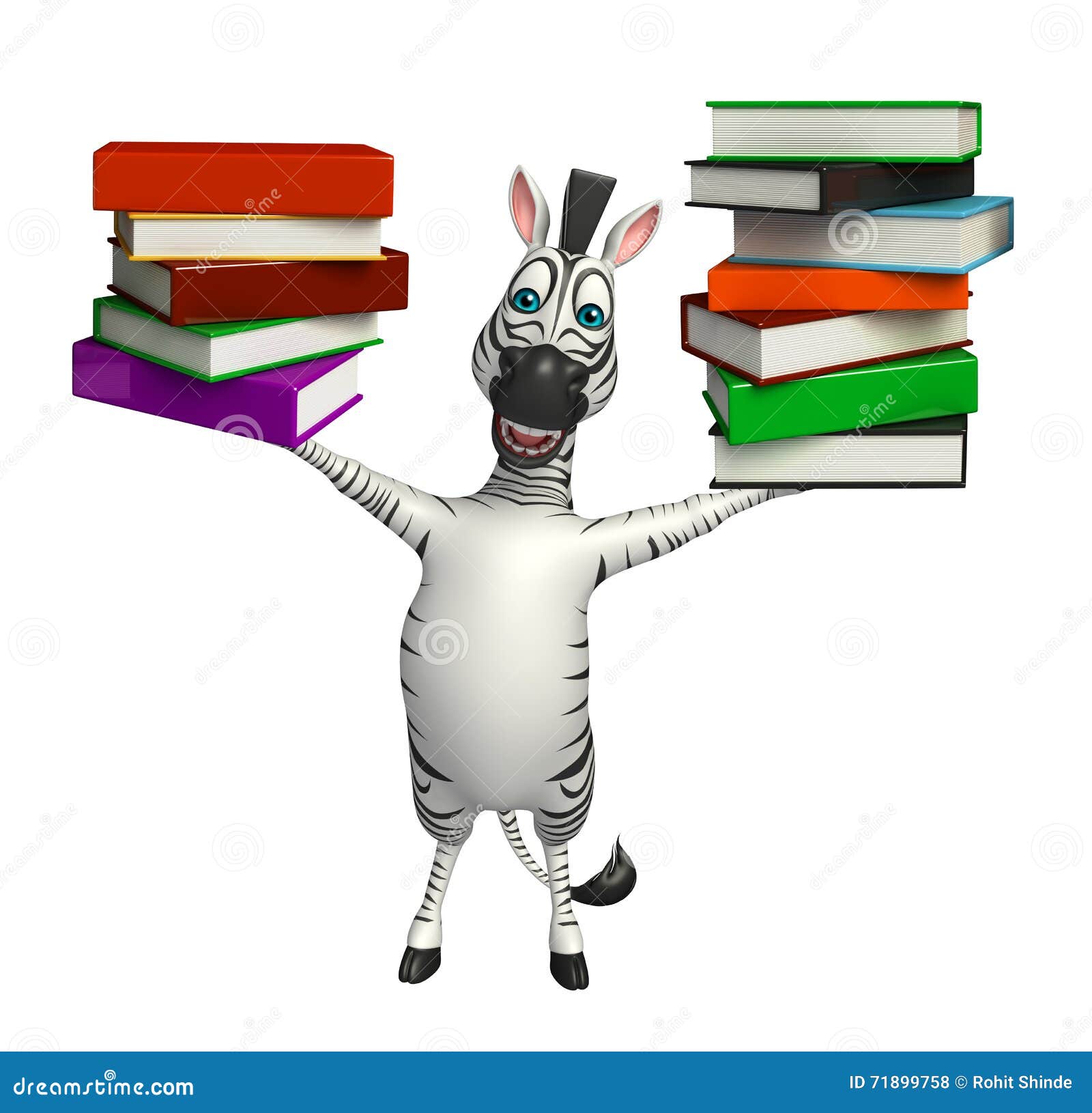 Cute Zebra Cartoon Character with Book Stack Stock Illustration ...