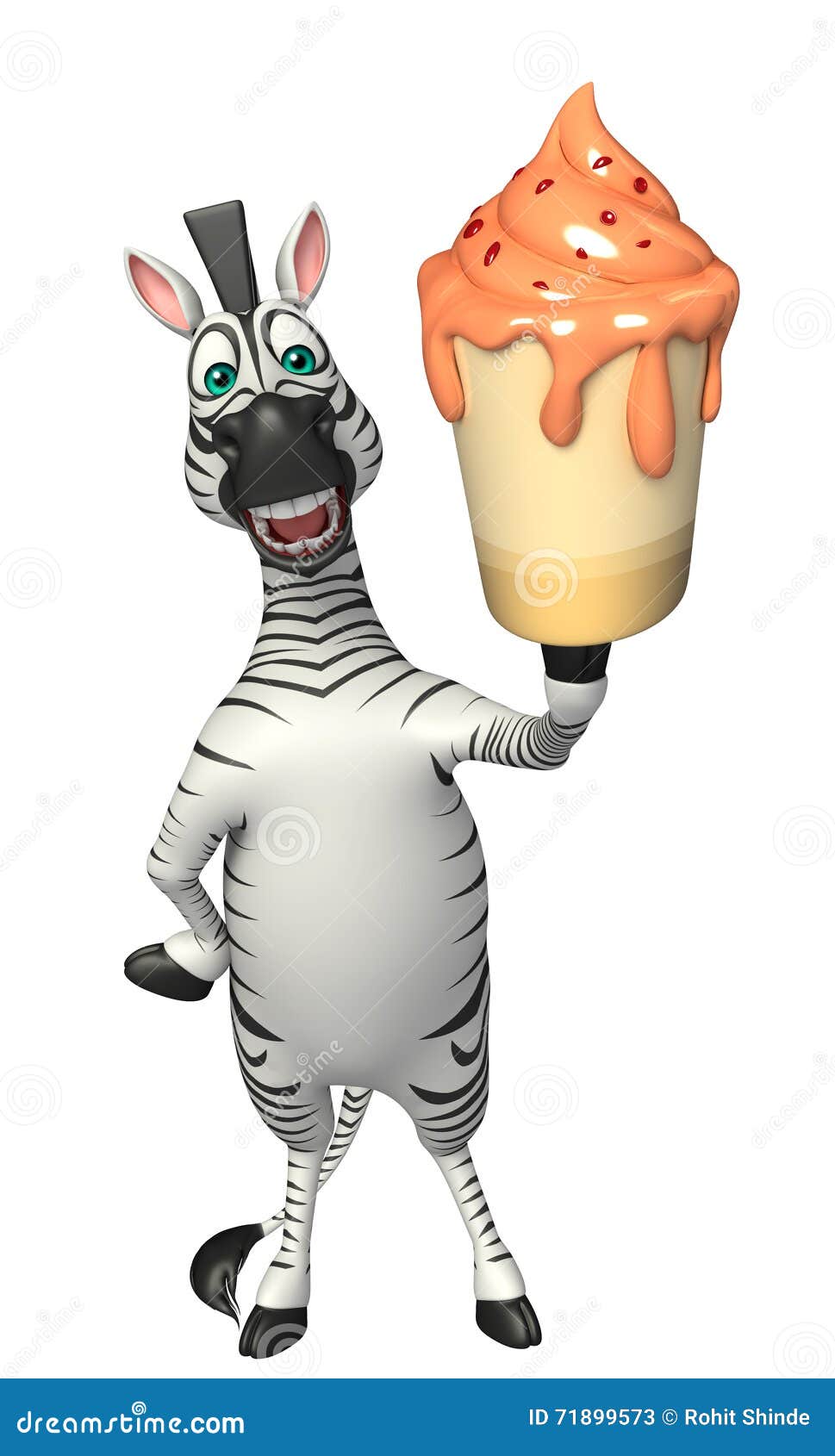 Cute Zebra Cartoon Character with Ice-cream Stock Illustration ...