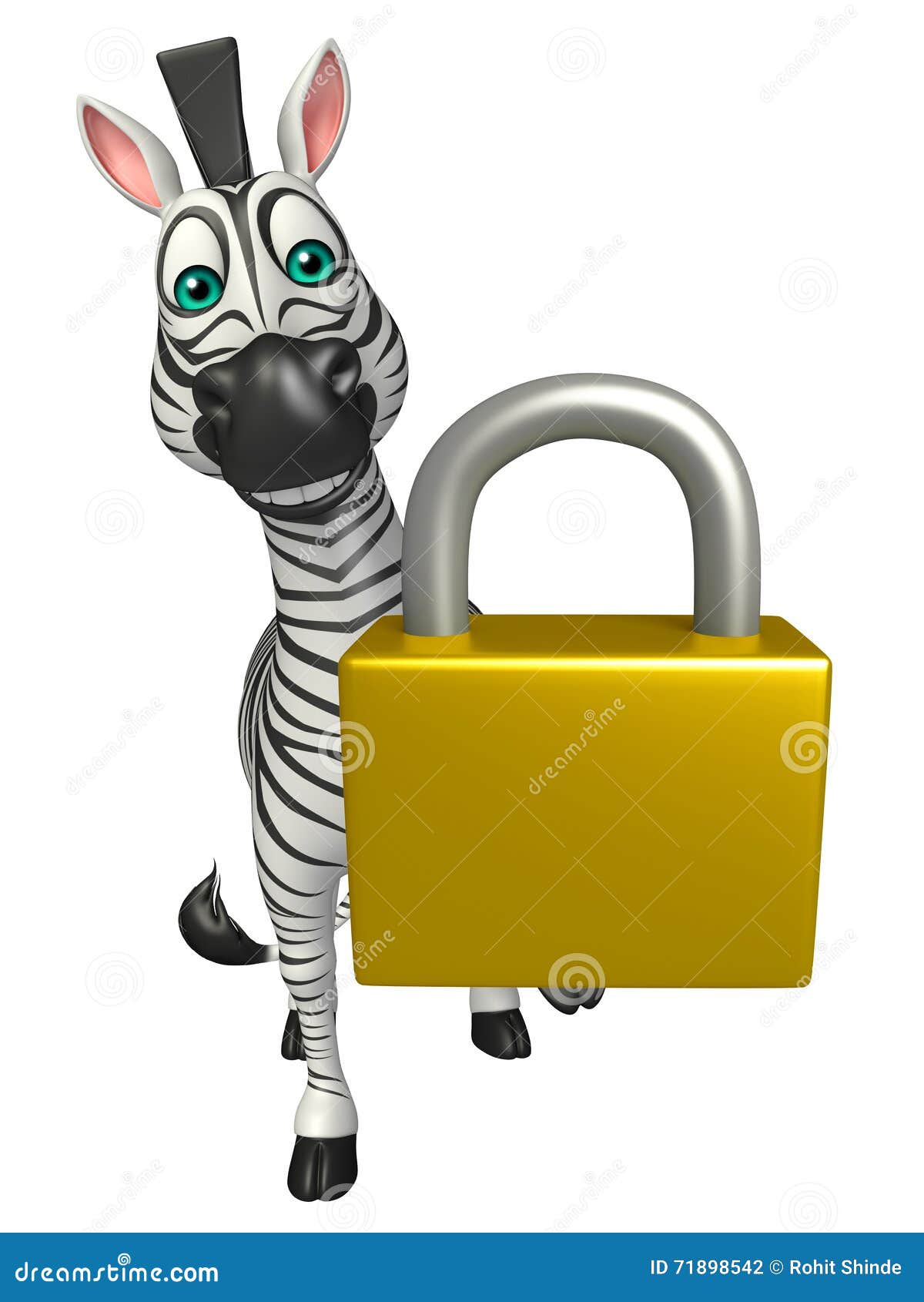 Cute Zebra Cartoon Character with Lock Stock Illustration ...