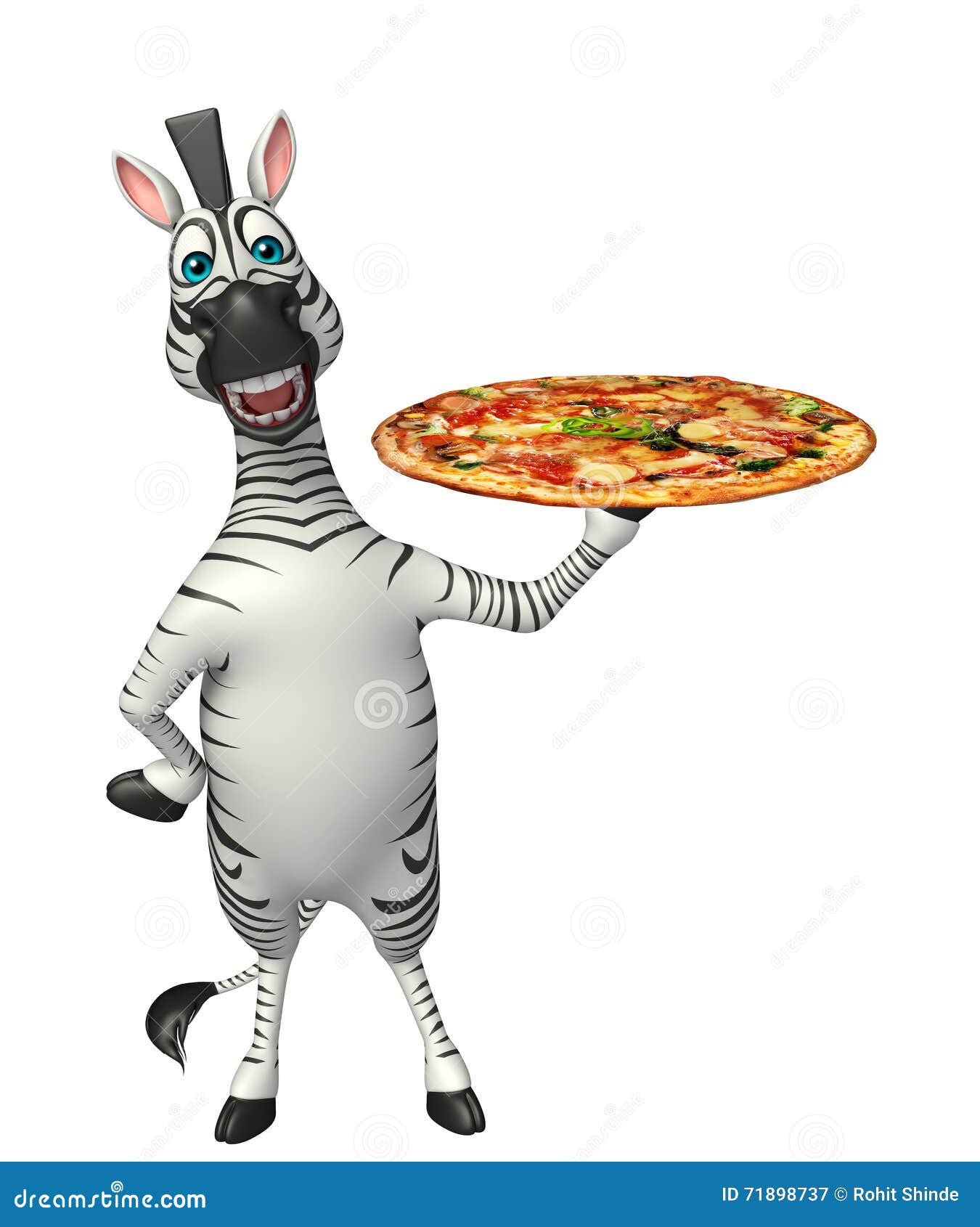 Cute Zebra Cartoon Character with Pizza Stock Illustration ...