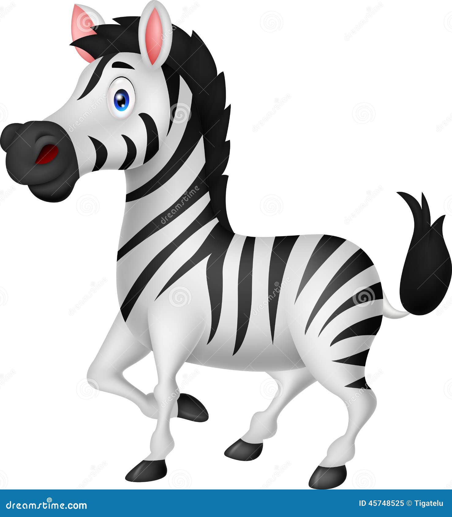 Cute Zebra Isolated On White Background. Flat Or Cartoon Savannah ...