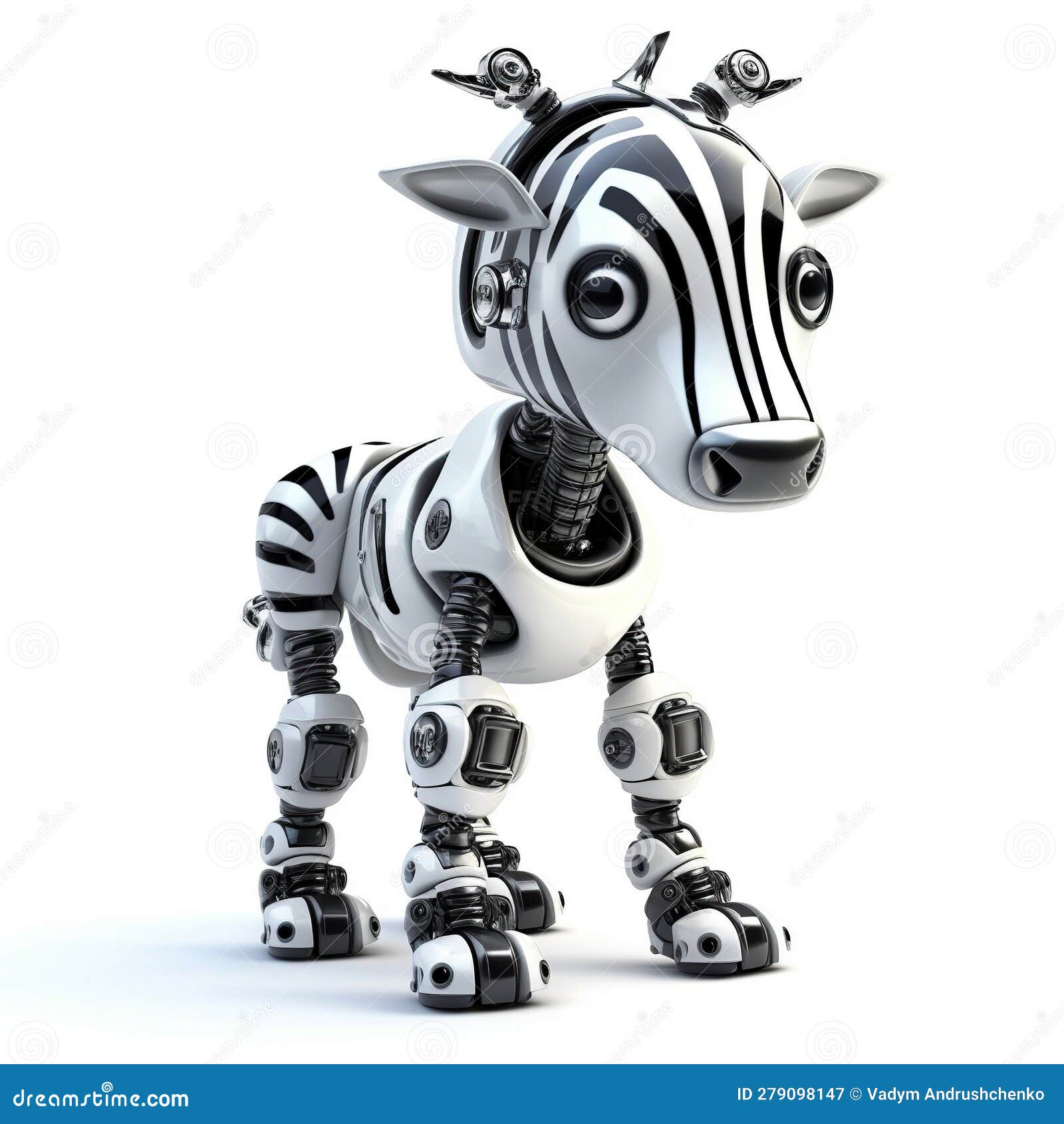 Cute Zebra Robot, Robotic Animal Isolated Over White Background ...