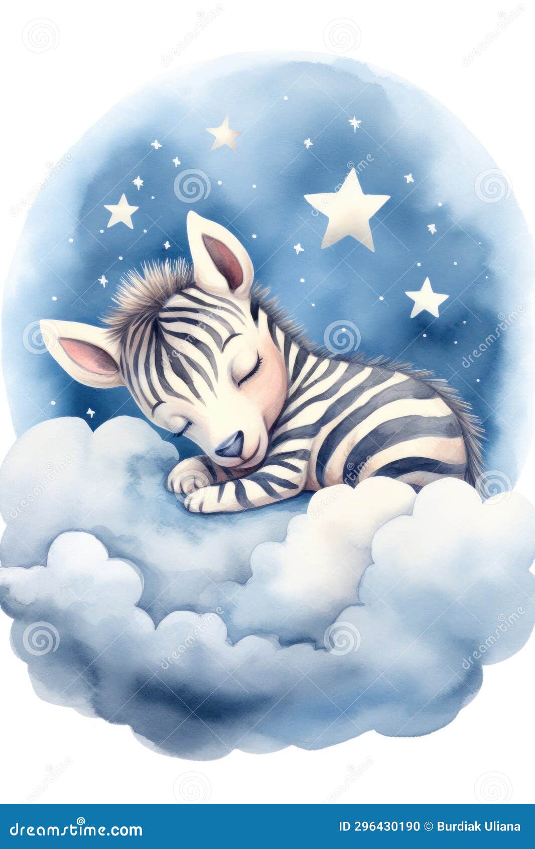 Cute Zebra Sleeping on a Cloud Watercolor Drawing. Generative AI Stock ...