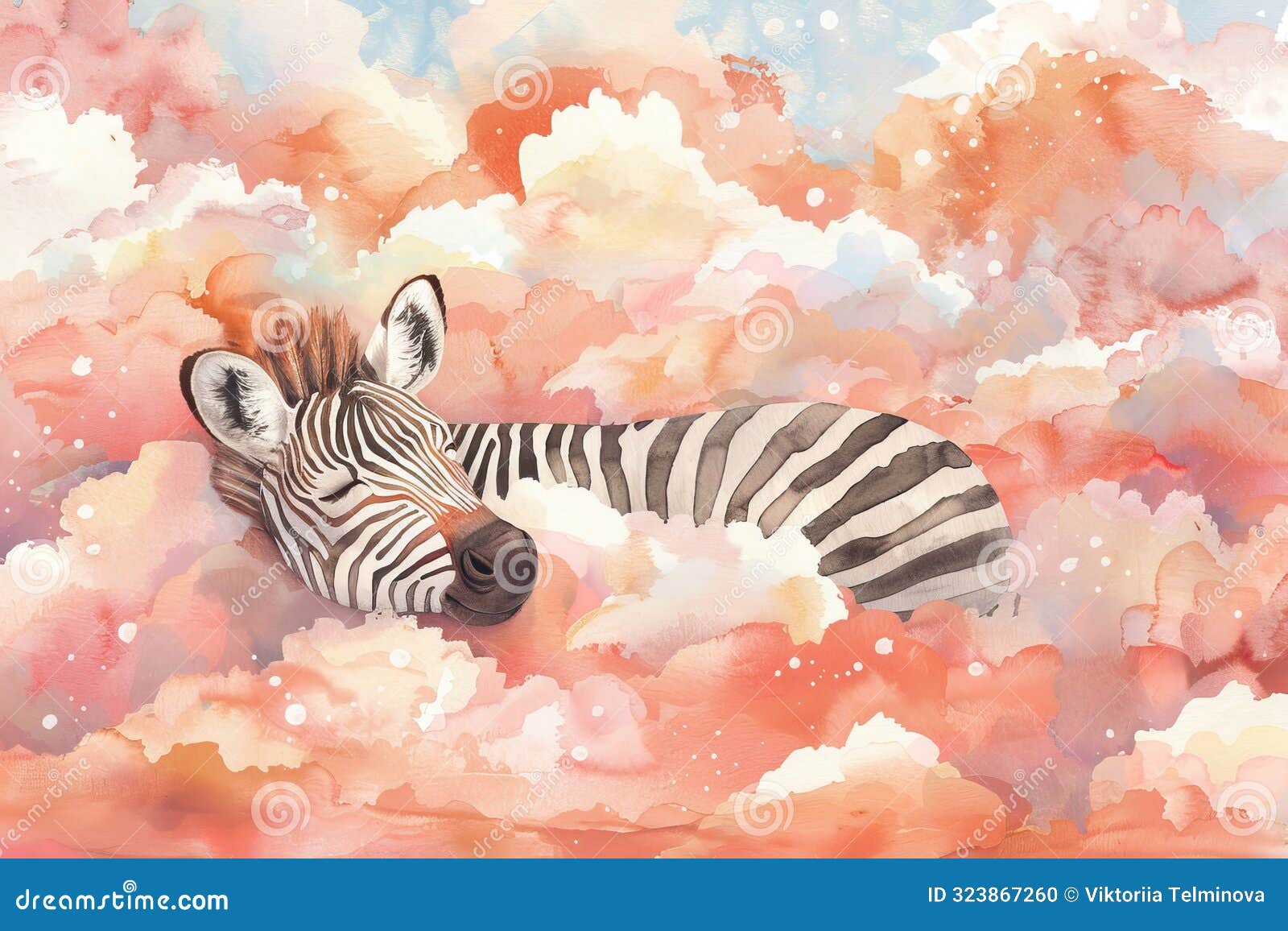 A Cute Zebra Sleeps on a Cloud Stock Photo - Image of greeting ...