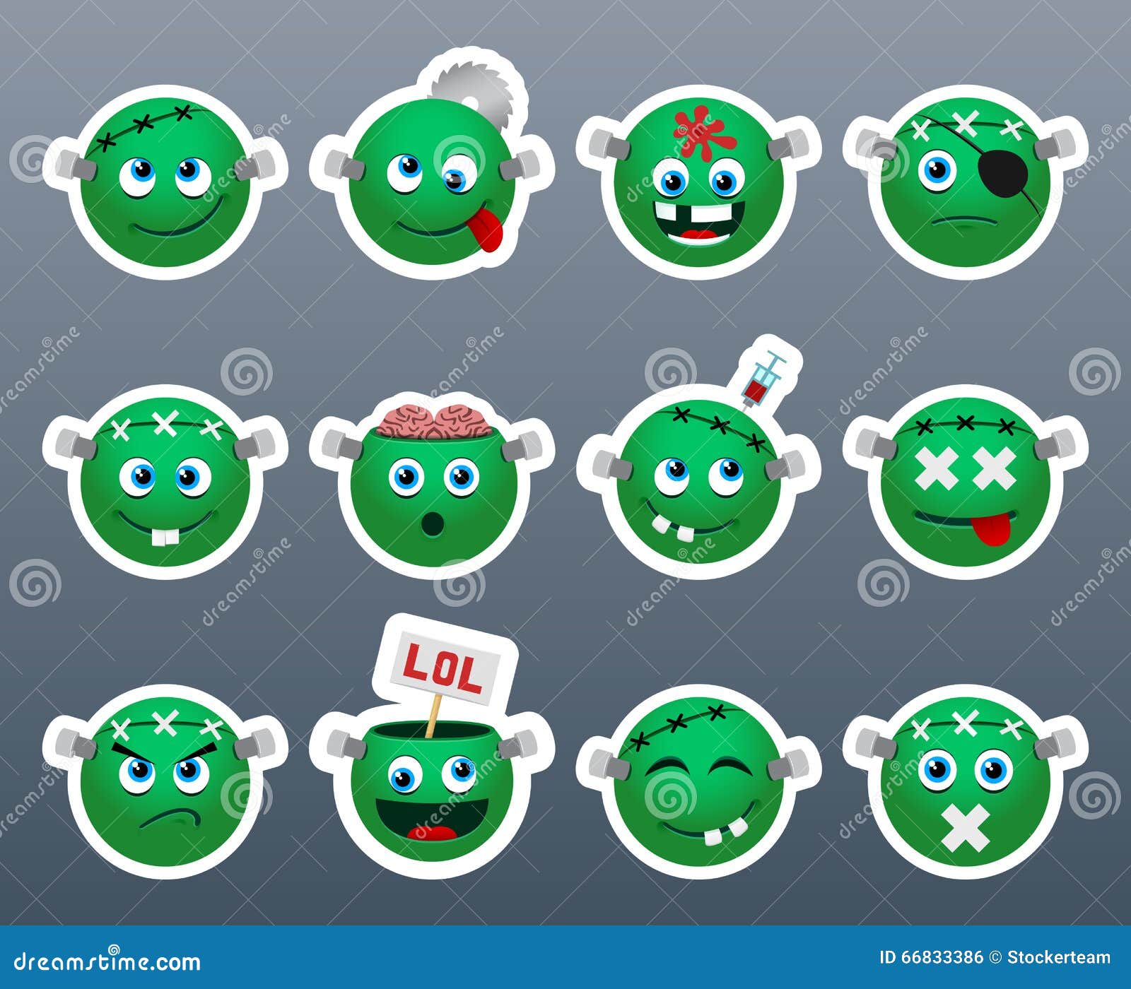 Cute zombie smile stickers stock vector. Illustration of corpse - 66833386