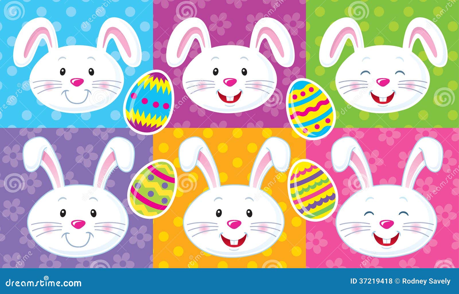Cute Easter Bunny Faces stock illustration. Illustration of patterns ...