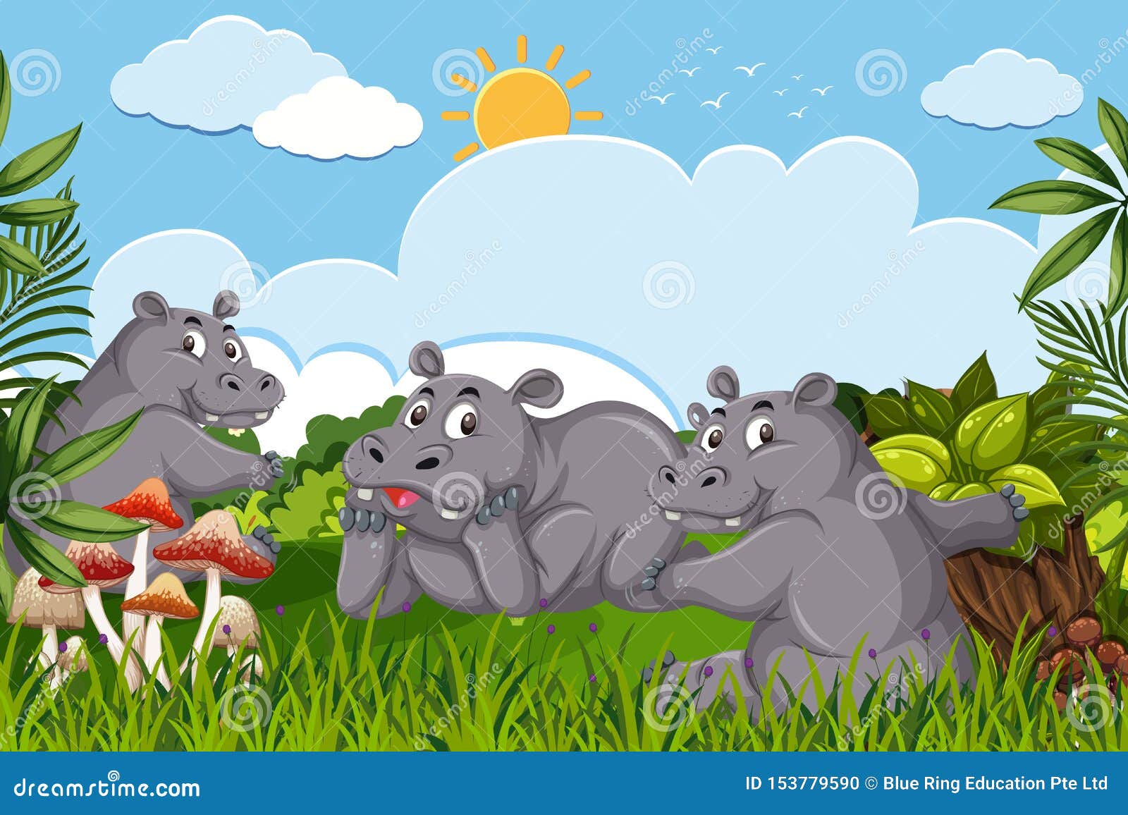 Cutes Hippo in Nature Scene Stock Illustration - Illustration of grass ...